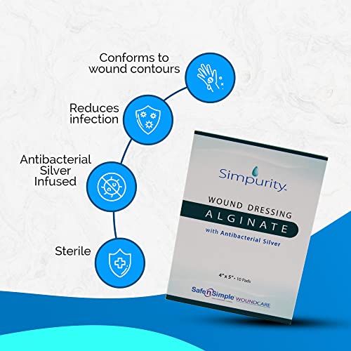 Silver Calcium Alginate Wound Dressing - Simpurity - 2"x 2" - Silver Dressing for Wound Care - Non-Stick Calcium Alginate Pads with Silver - Safe n' Simple Wound Care Products
