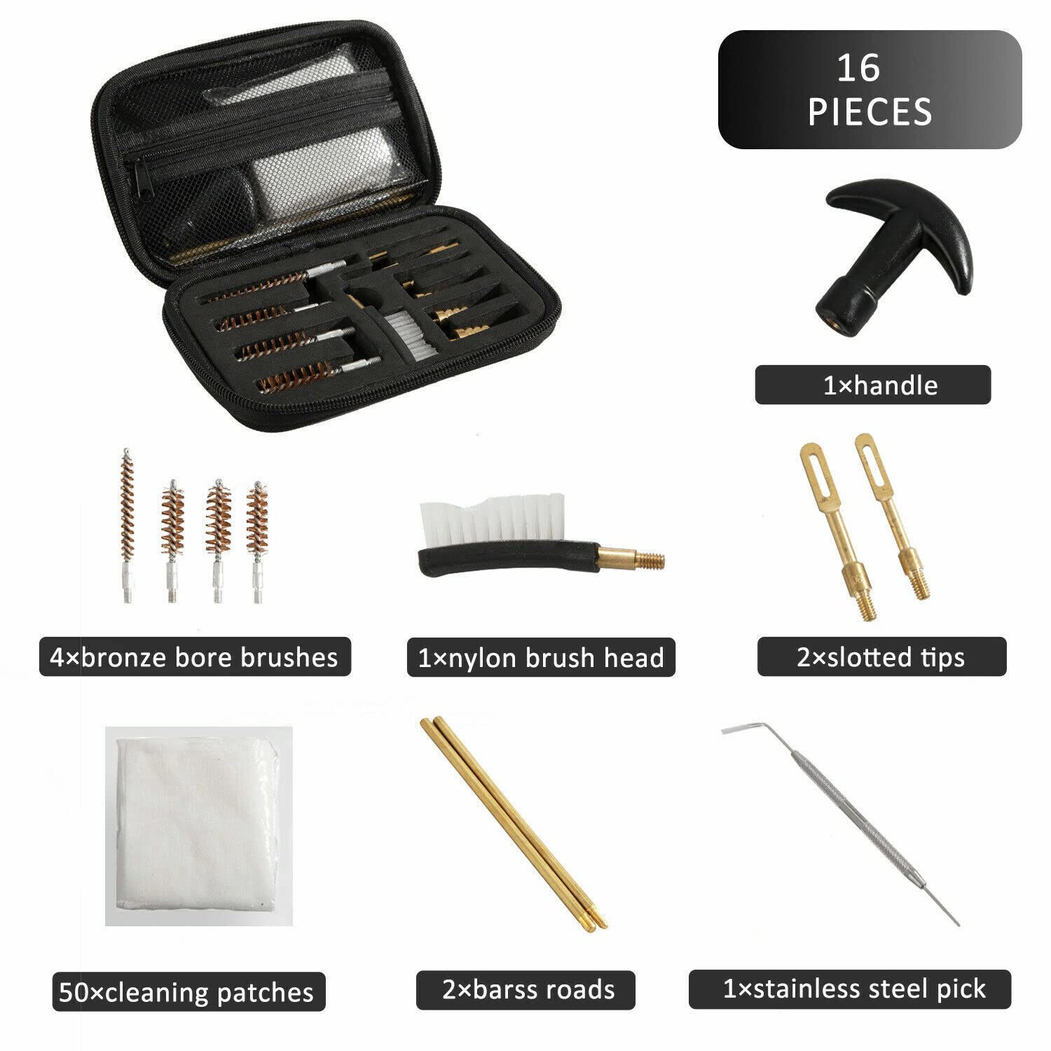 WINCENTPRO Gun Cleaning Kit, Universal Handgun Cleaning Kit for .22 .357/.38/9mm .40 .45 Caliber Pistol Cleaning Kit for All Guns with Carrying Case Portable Bronze Bore Brush