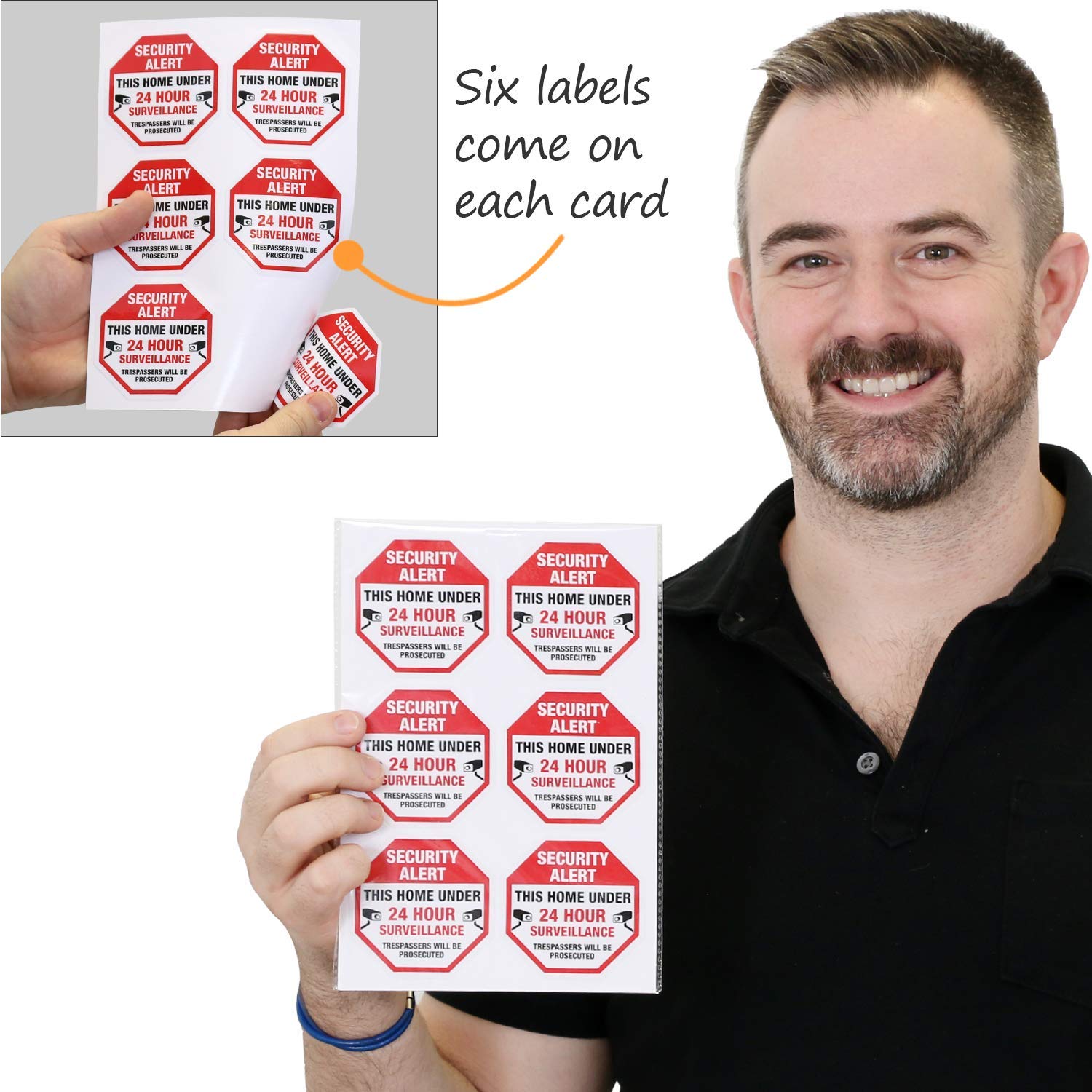 SmartSign "Security Alert - This Property Under 24 Hour Surveillance, Trespassers Will Be Prosecuted" Label Set | Double-Sided Polyester Window Decal [New]