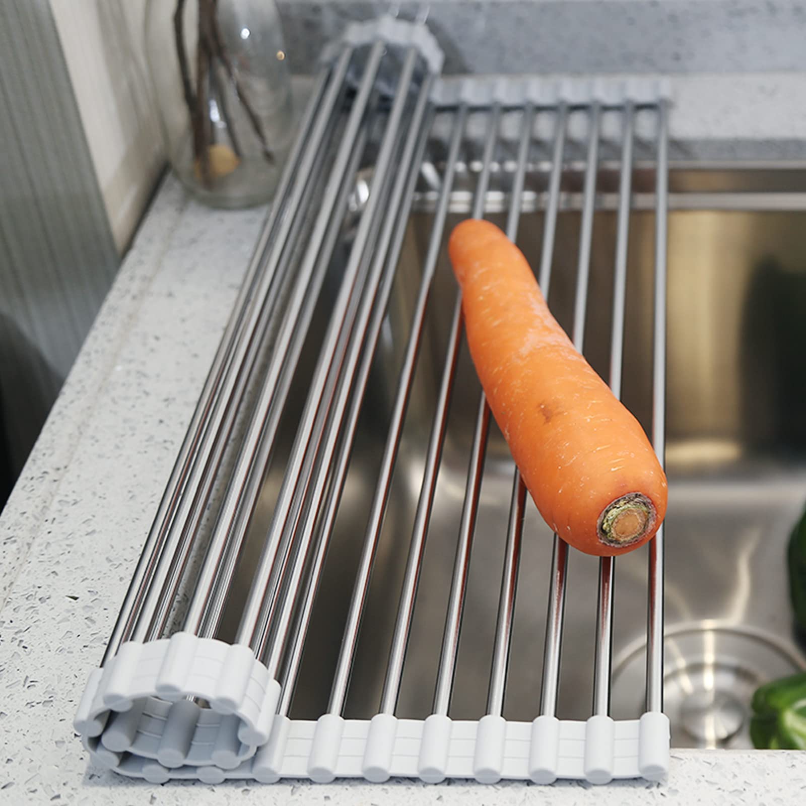 YAHAFI Roll Up Dish Drying Rack - Expandable Kitchen Accessories,Sink Protectors for Kitchen Sink Dish Racks - for Kitchen Counter,Kitchen Rack, 14.6inch(L 19.7inch(W)