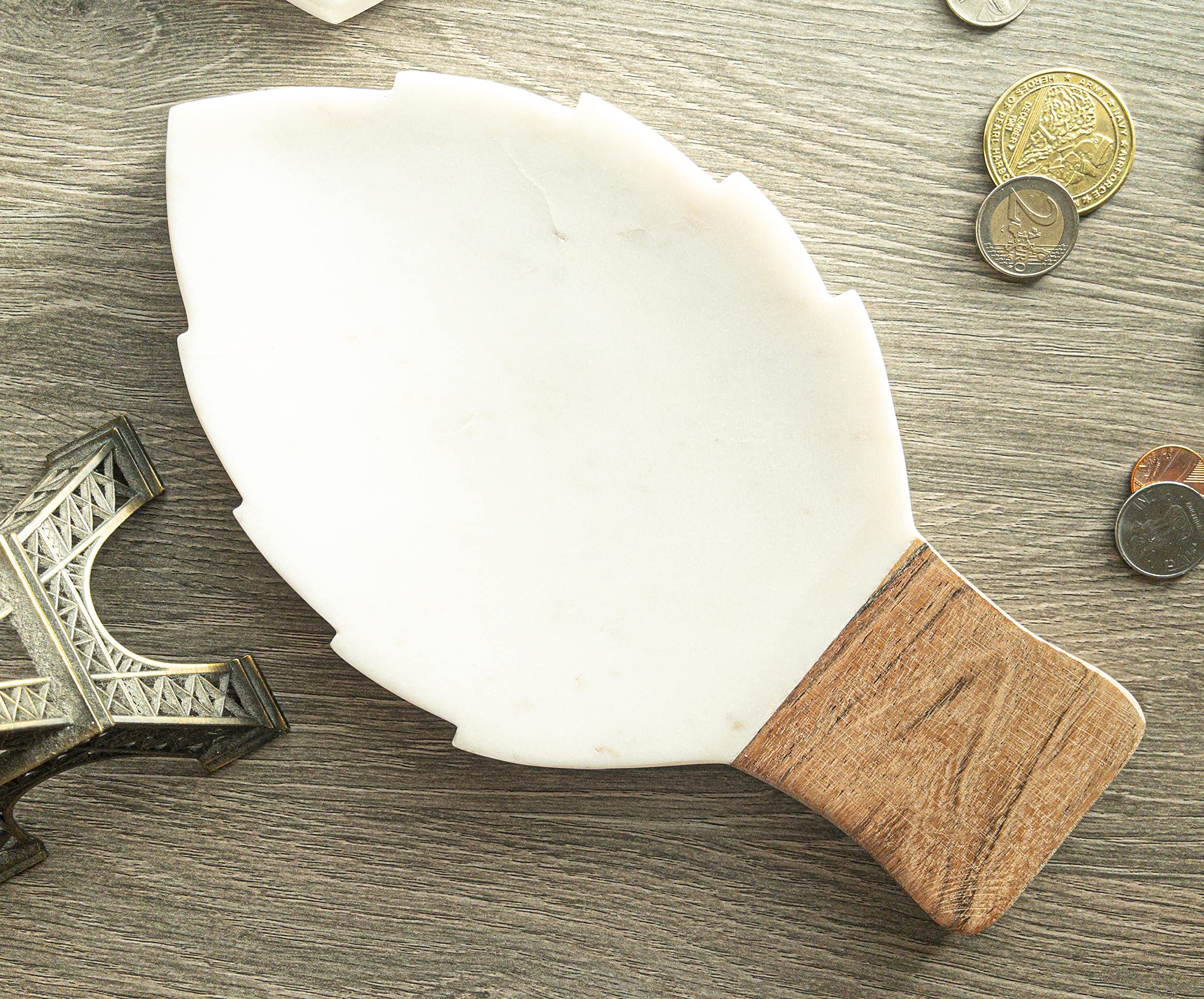 Wood & Marble Leaf Shaped Platter, Kitchen Serving Platter, Tray, Charcuterie Board, Gifts, Entertaining, for Candles