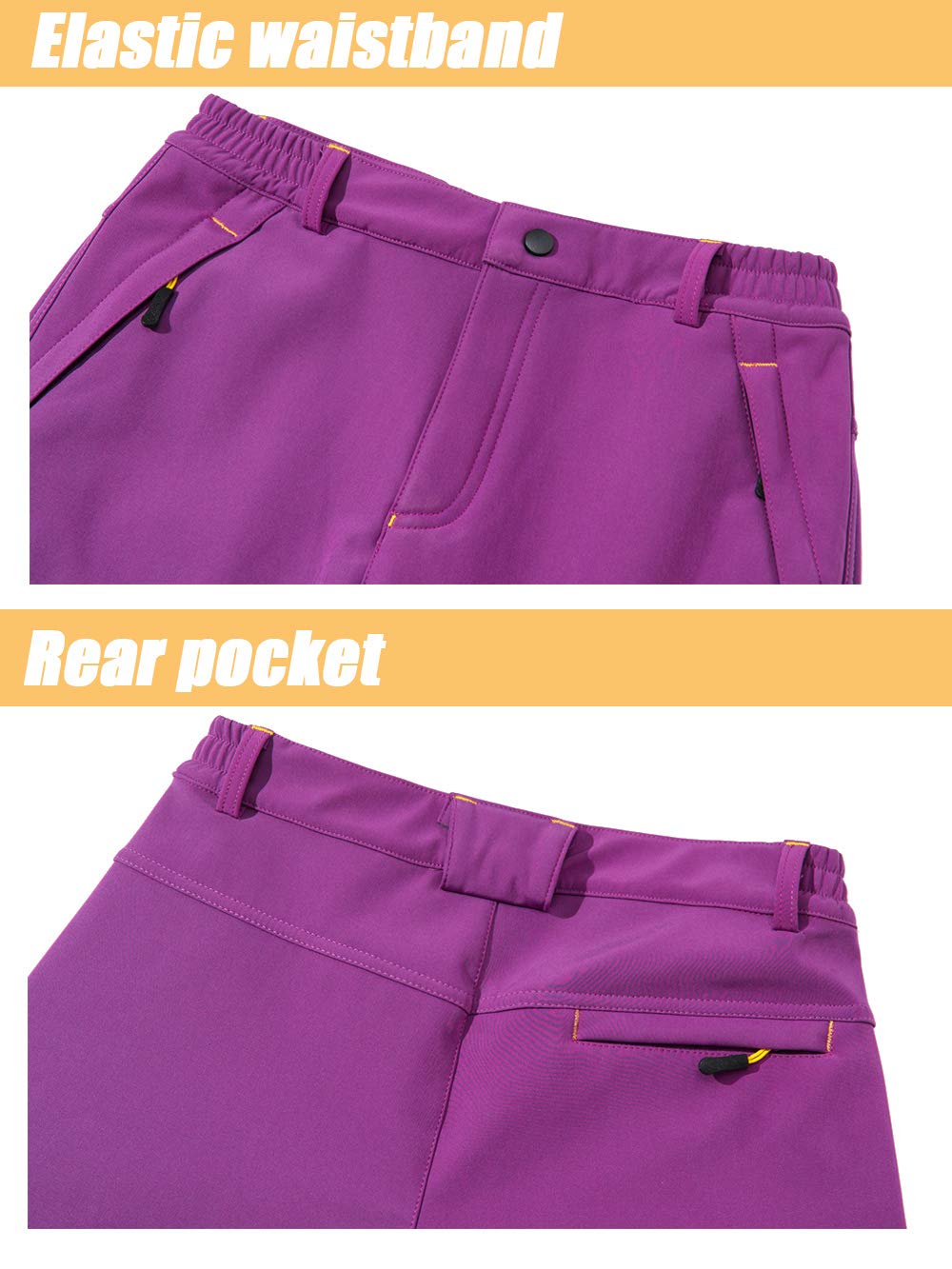 TACVASEN Women's Thicken Pants-Waterproof Snowboard Mountain Softshell Pants, Purple, 30