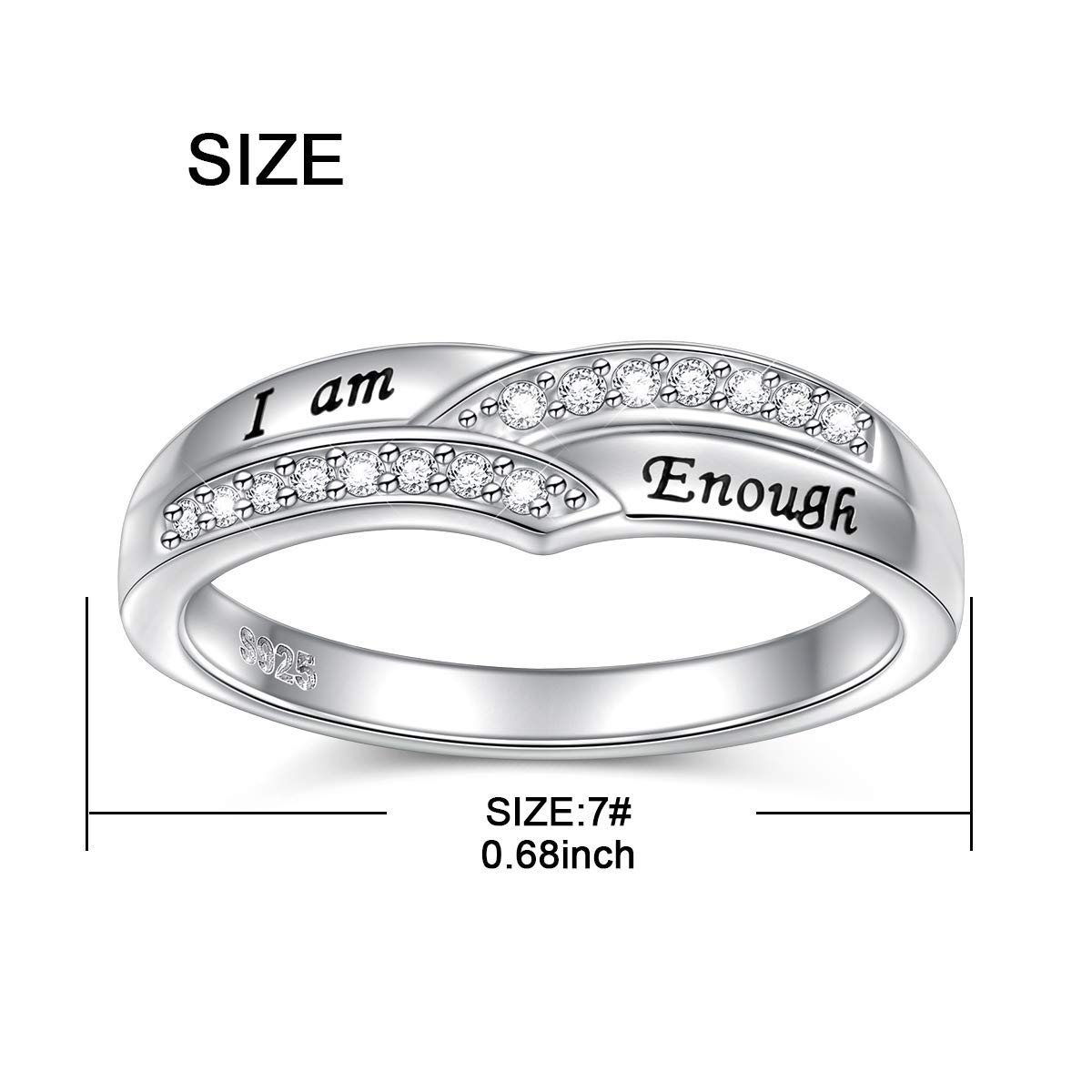 YinShan 925 Sterling Silver I am Enough CZ Thumb Adjustable Rings for Women Wrap Ring Size 8
