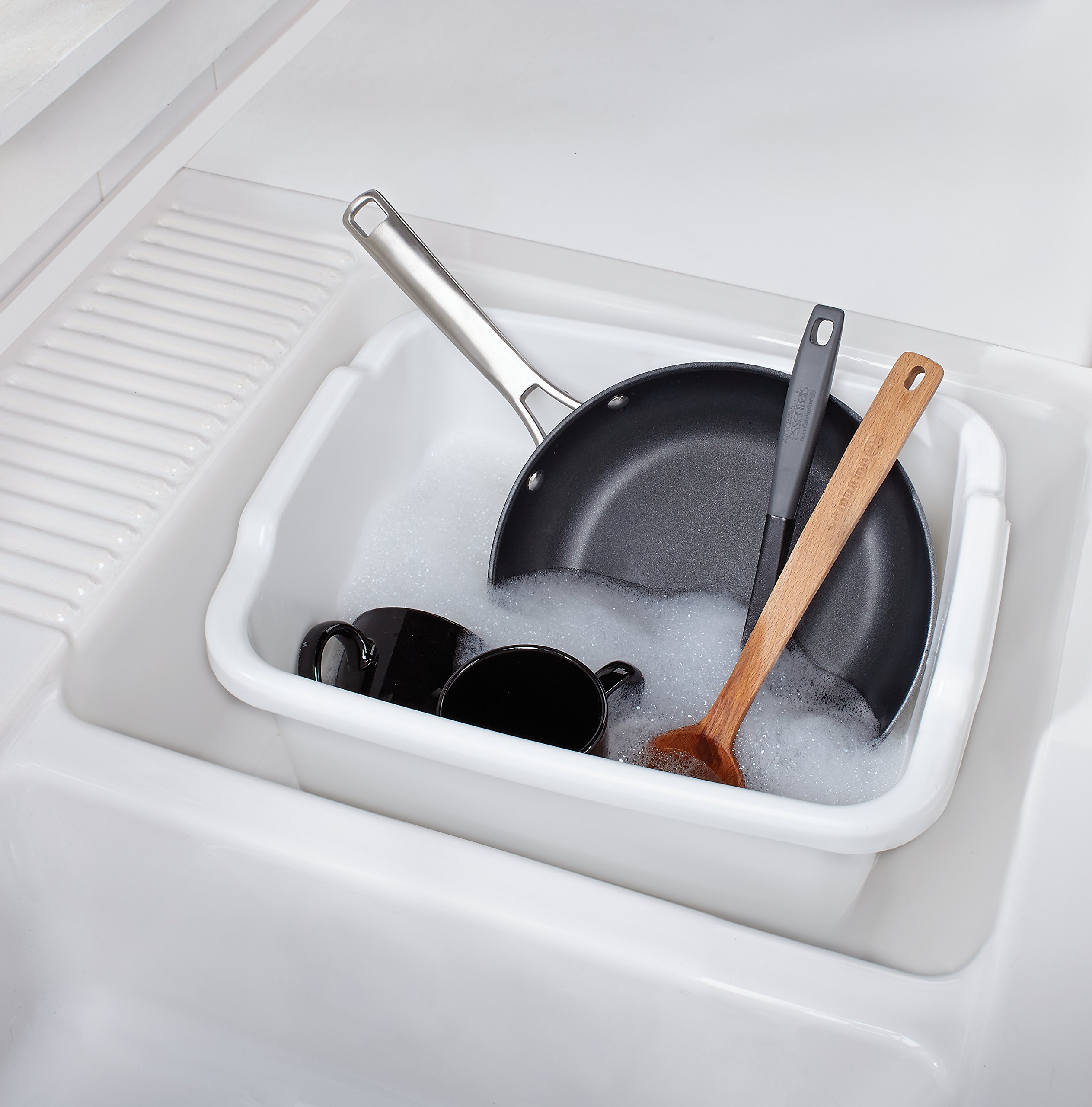 Rubbermaid Dish Bucket, 15.6-Quart, Clear,White & 18 in. L x 14.7 in. W x 1.3 in. H Clear Plastic Dish Drainer