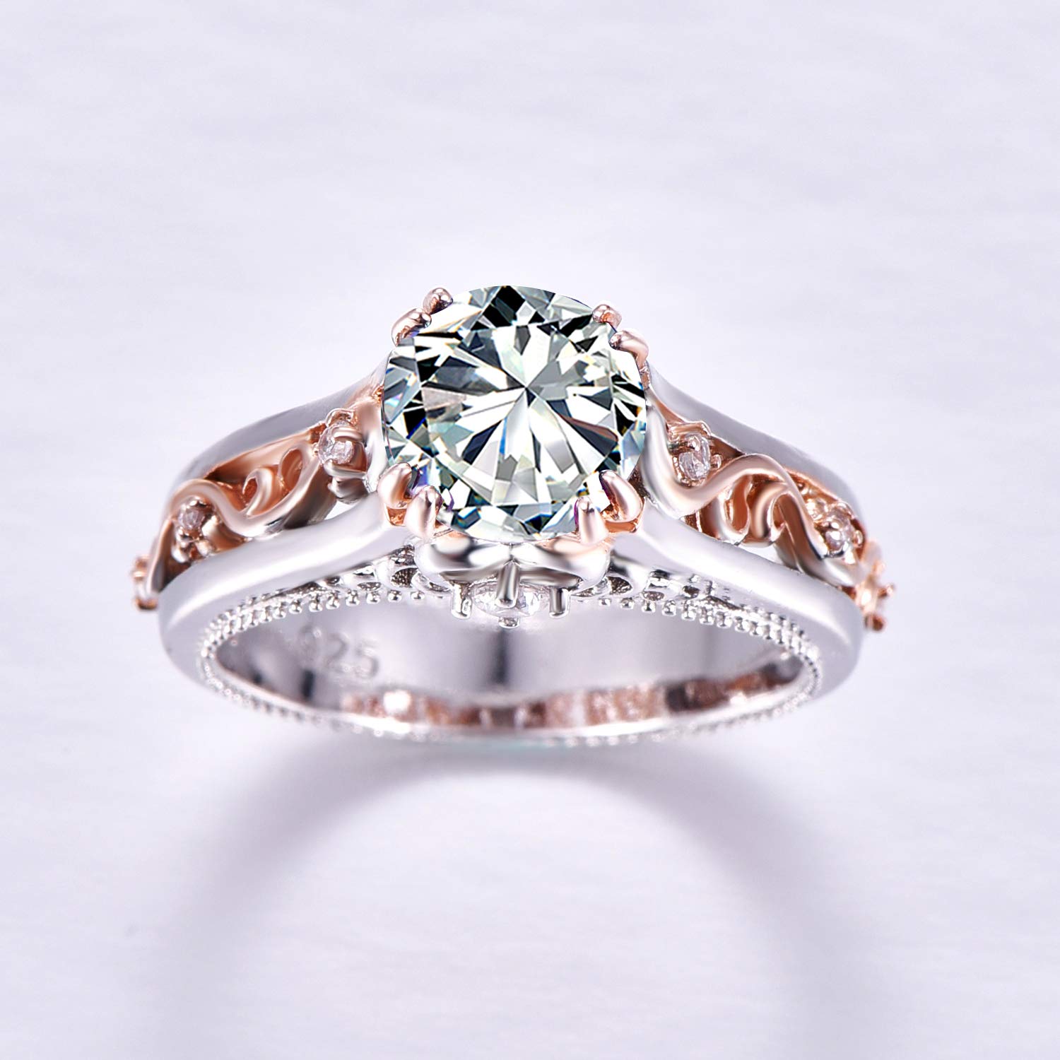 Psiroy 925 Sterling Silver Plated Cubic Zirconia Filled 2 Tone Vine Leaf Band Cocktail Ring for Women Size 12