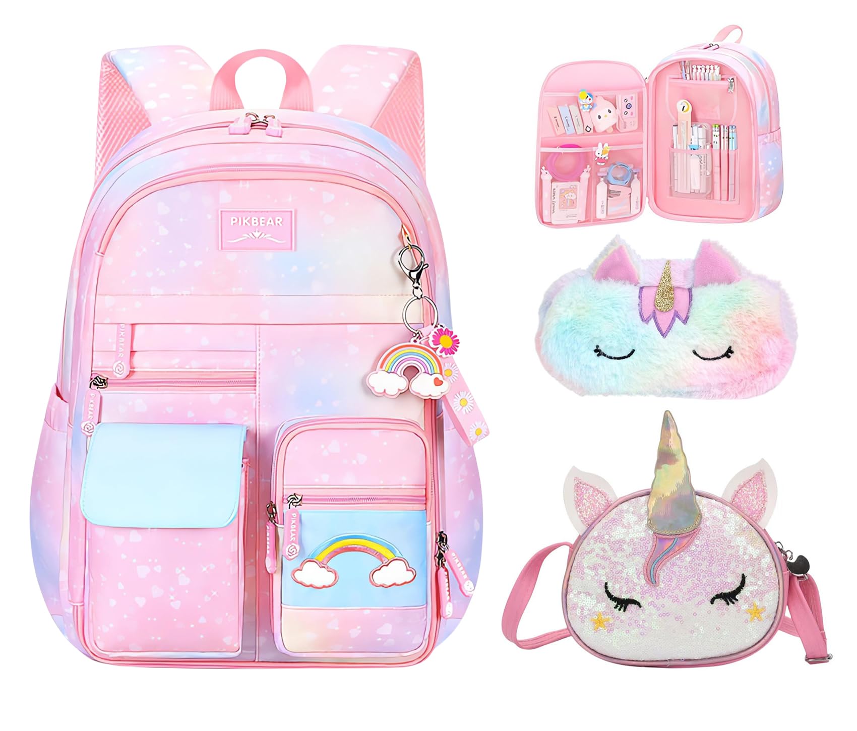 Uamdrup Purple Rainbow Unicorn Backpack For Girl,16Inch Waterproof Lightweight Durable Elementary Schoolbag With Pencil Case Tote Bag