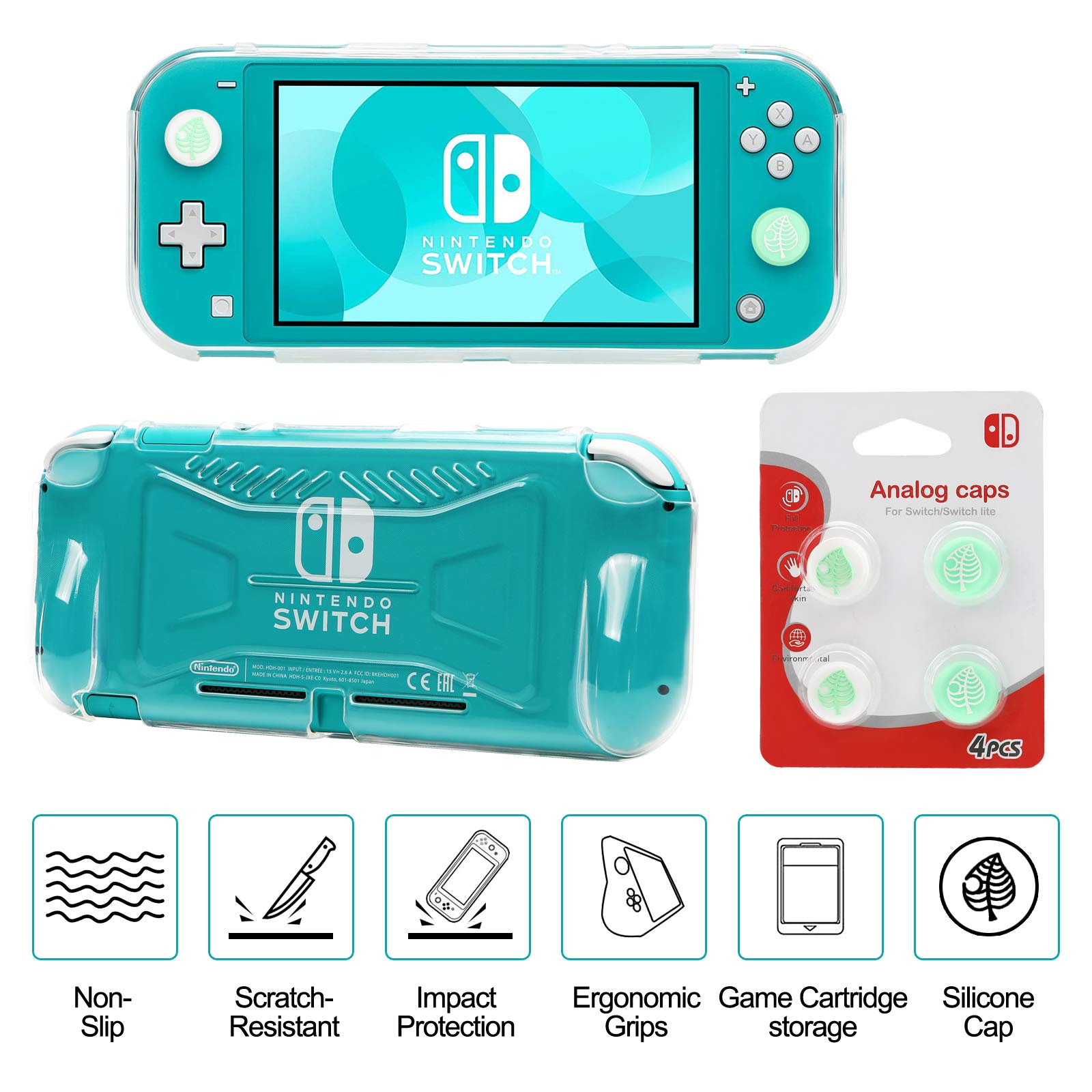 Switch Lite Accessories Bundle, Kit with Carrying Case,TPU Case Cover with 2-Pack Screen Protector,USB Cable, 4 Thumb Grip Caps for Nintendo Switch Lite (Switch Lite Accessorise Turquoise)