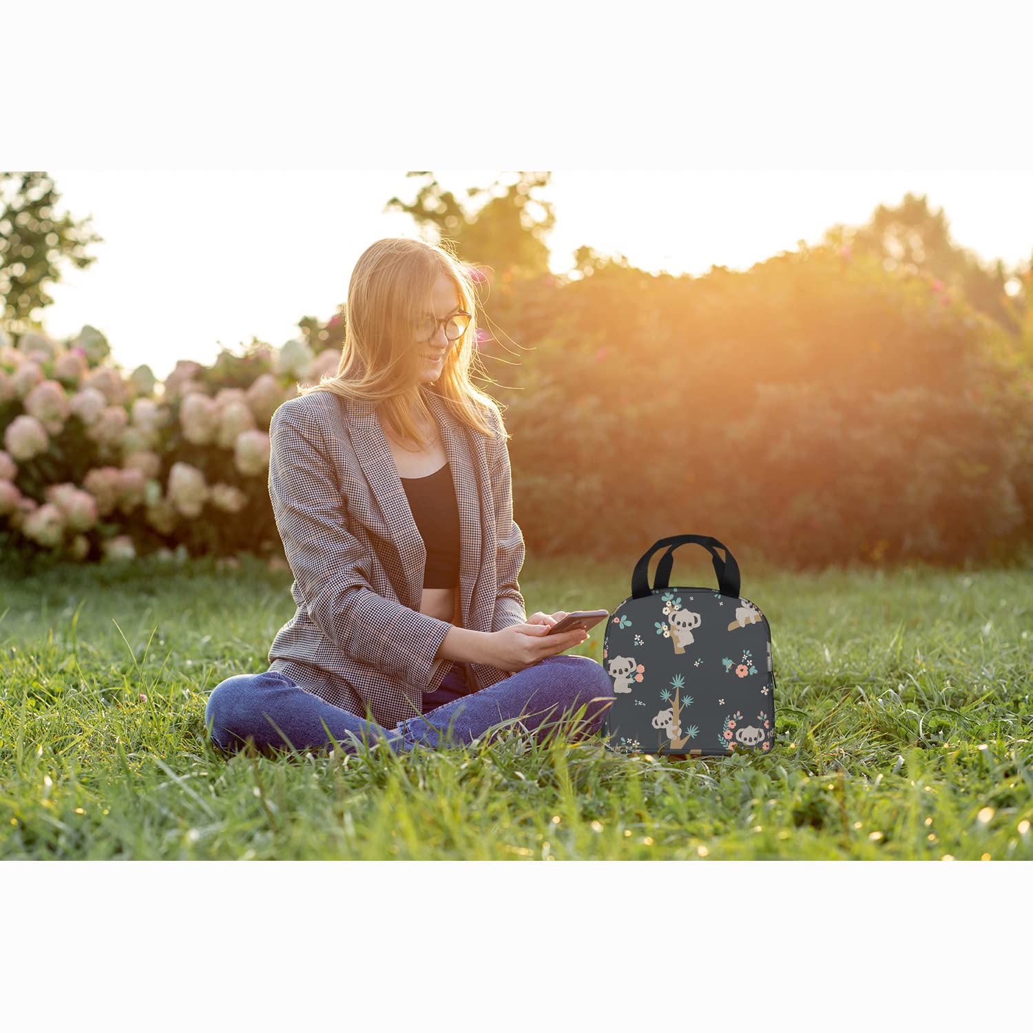 Zoczos Cute Koala Lunch Box Adorable Koalas Birds Climbing Trees Branches Floral Adult Lunch Box for Women Mens