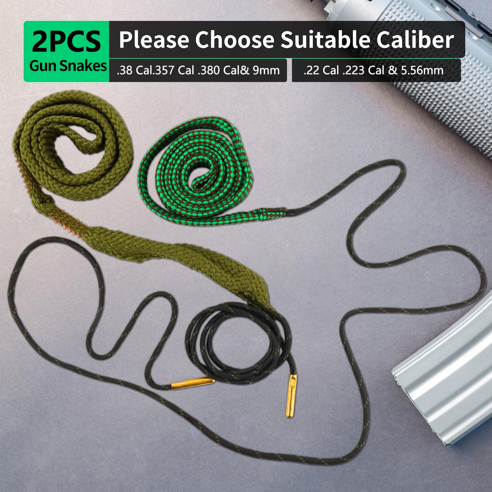 SEBIDER 9mm Bore Cleaner Universal Gun Cleaning Kits Gun Cleaning Brushes for Pistol Rifle Caliber .22.357.38.380 5.56mm Cleaning Swabs Patches with Compact Bag
