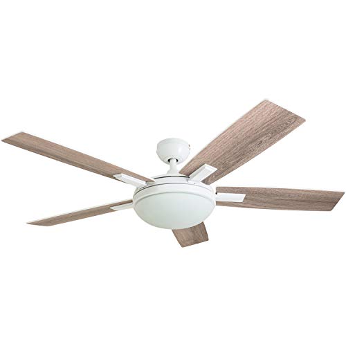 Prominence Home Emporia, 52 Inch Contemporary Indoor LED Ceiling Fan with Light, Remote Control, Dual Mounting Options, Dual Finish Blades, Reversible Motor - 51021-01 (Bright White)