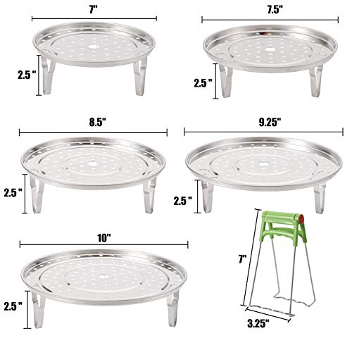 Yesland 5 Sizes 304 Stainless Steel Steamer Rack, Pressure Cooker Canner Rack & Cooling Rack with Detachable Legs, Round Pot Steaming Tray for Baking Cooking Steaming(7'' 7.5'' 8.5'' 9.25'' 10'')