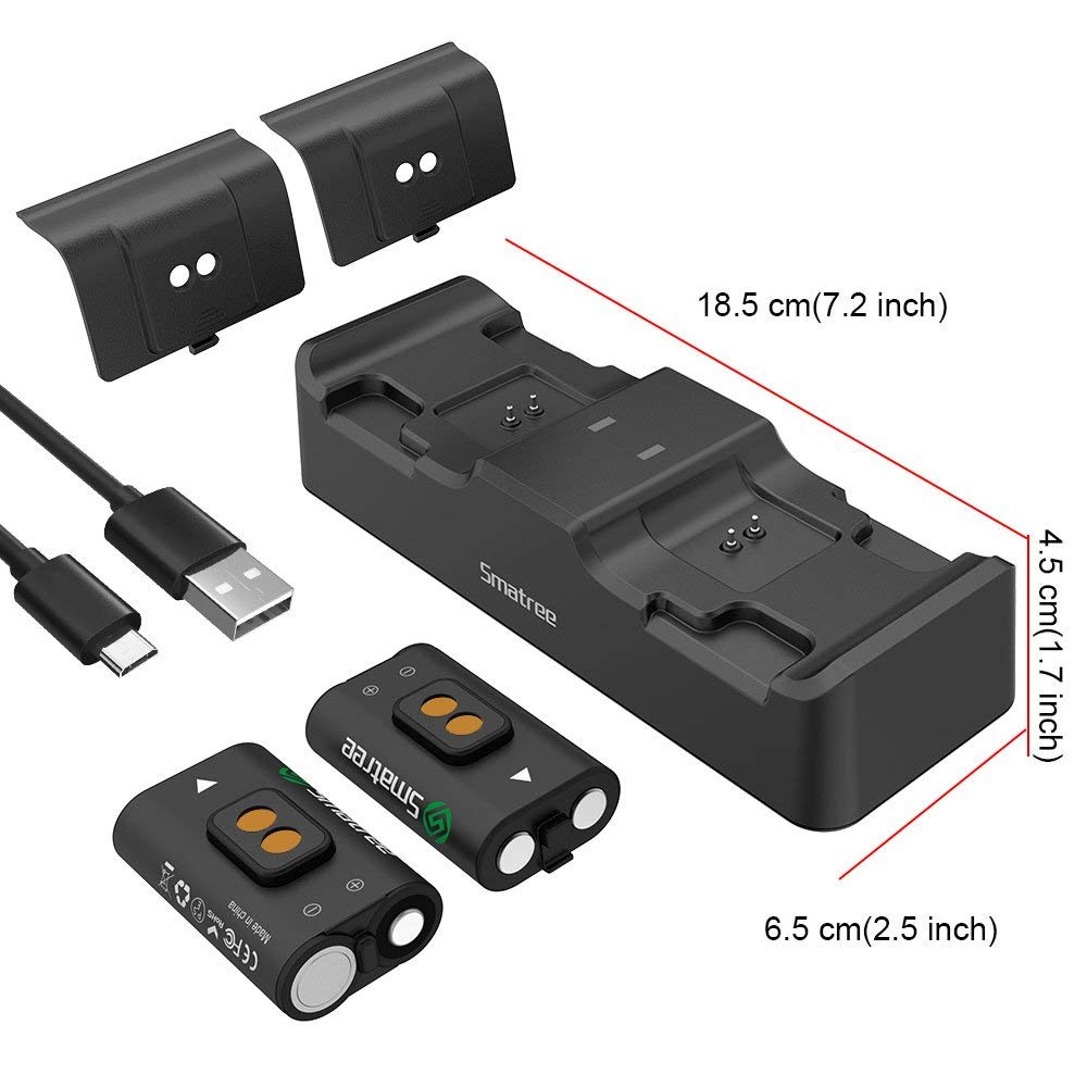 Smatree 2 Pack Rechargeable Batteries with Dual Charging Station Compatible with Xbox One/One X/One S/One Elite Wireless Controller