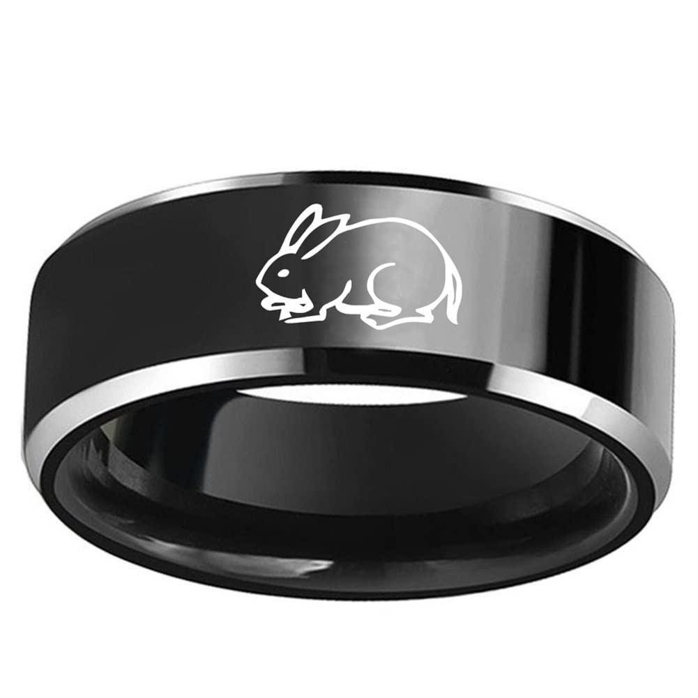 Year of the Rabbit Black Titanium Steel Ring Couple Engagement Promise Anniversary Rings Band (9)