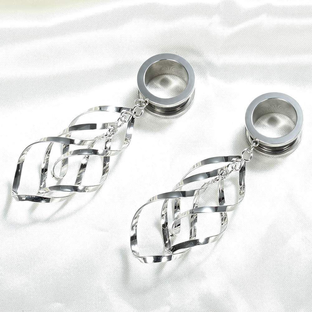 TBOSEN 2pcs Classic Double Linear Loops Design Twist Wave Dangling Ear Gauges for Women