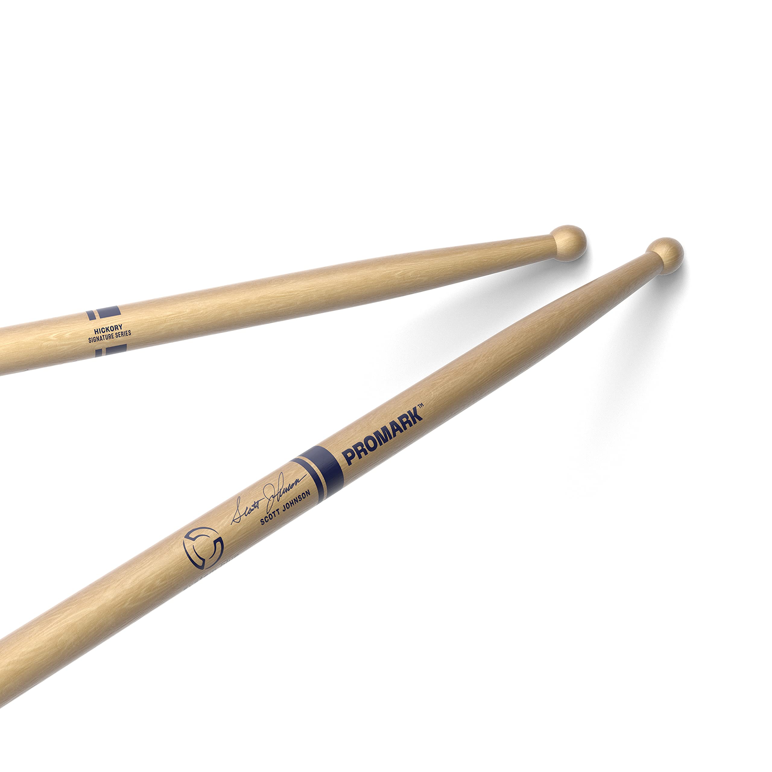 ProMark Scott Johnson Hickory Signature Marching Snare Drum Sticks - FireGrain For Playing Harder, Longer - No Excess Vibration - Lacquer Finish, Large Round Tip, Hickory Wood - 1 Pair