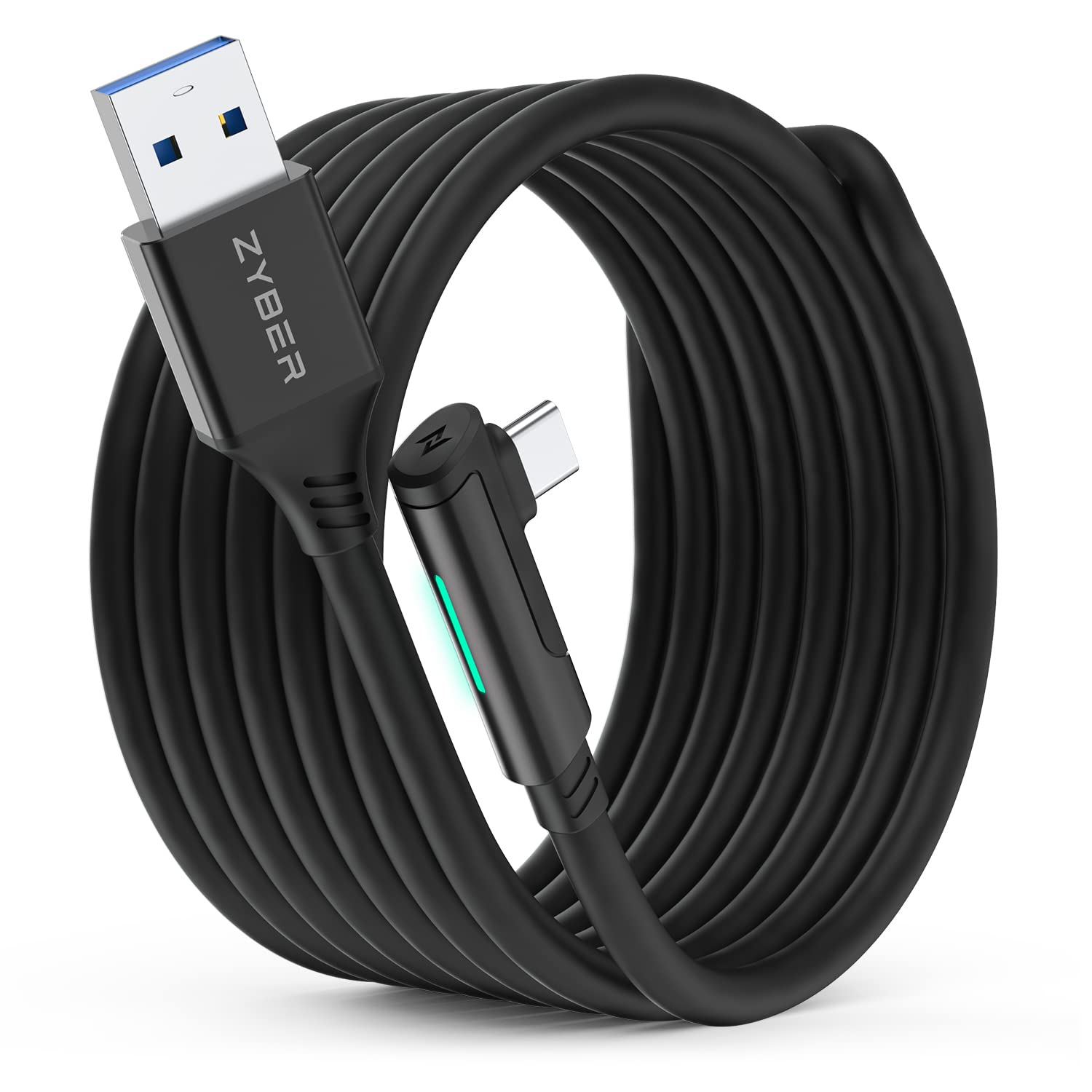 ZYBER Link Cable 5M/16 FT for Oculus Quest 2 and PICO 4, VR Headset Link Cable for Meta Quest Pro 2/1 Gaming PC, High-Speed USB 3.0 to USB C Cable for PC VR and Steam VR (Black)