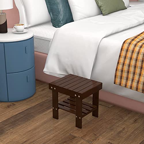 Wooden Step Stool for Kids Adults Small Wood Shower Foot Rest Stool Shaving Legs Potty Stool for Bathroom Sink Bed Kitchen Walnut