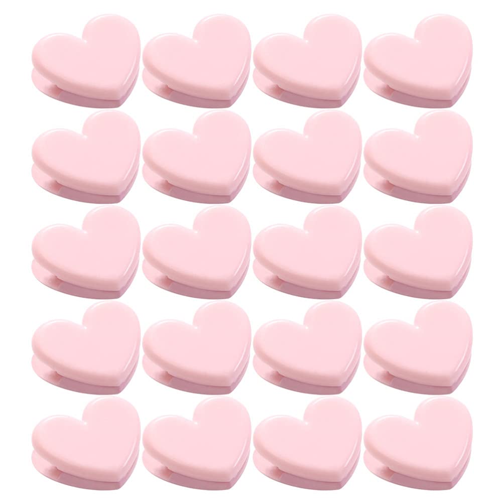 YARNOW 20pcs PlasticBag Clips Heart Shape Chip Bag Sealers Clamps Snack Coffee Potato Storage Sealing Slap Photo Picture Paper Holder for Kitchen Office, Pink, 3.2X2.5X1CM (TWGQRPH1017UYH103K0)