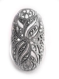 Sterling Silver Large Wide Floral Marcasite Ring Size 9(Sizes 6,7,8,9)