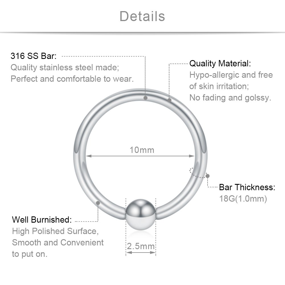 SCERRING 12PCS 18G 8mm Nose Hoop Lip Eyebrow Tongue Helix Tragus Cartilage Septum Piercing Ring - Mix Color