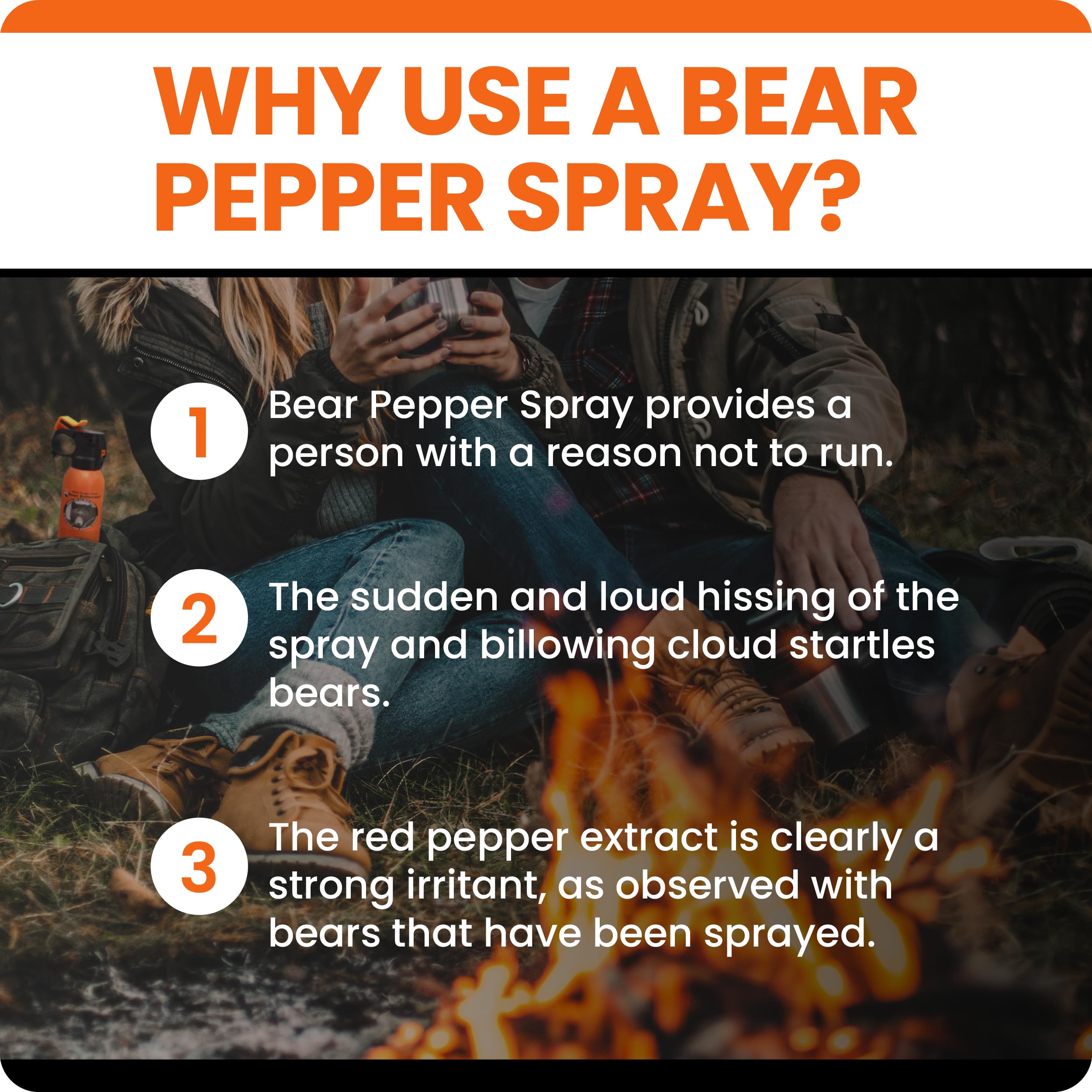 UDAP Pepper Power Bear Spray Self Defense Deterrent with Griz Guard Holster for Camping, Hiking, Fishing, Powerful Blast Pattern, 30 ft Fog Barrier, Safety Orange, SOG, 7.9 oz