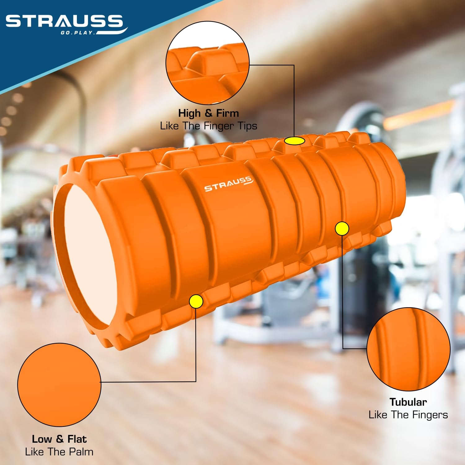 STRAUSS Deep Tissue Massage Foam Roller, 45 cm, (Orange)