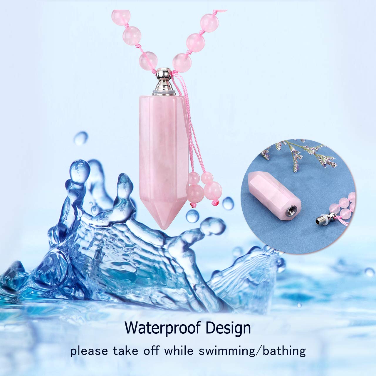 Sunligoo Urn Pendant Necklace for Ashes Cremation Memorial Keepsake Jewelry Healing Crystal Amethyst Point Pendant Natural Stone Beads Necklaces for Women