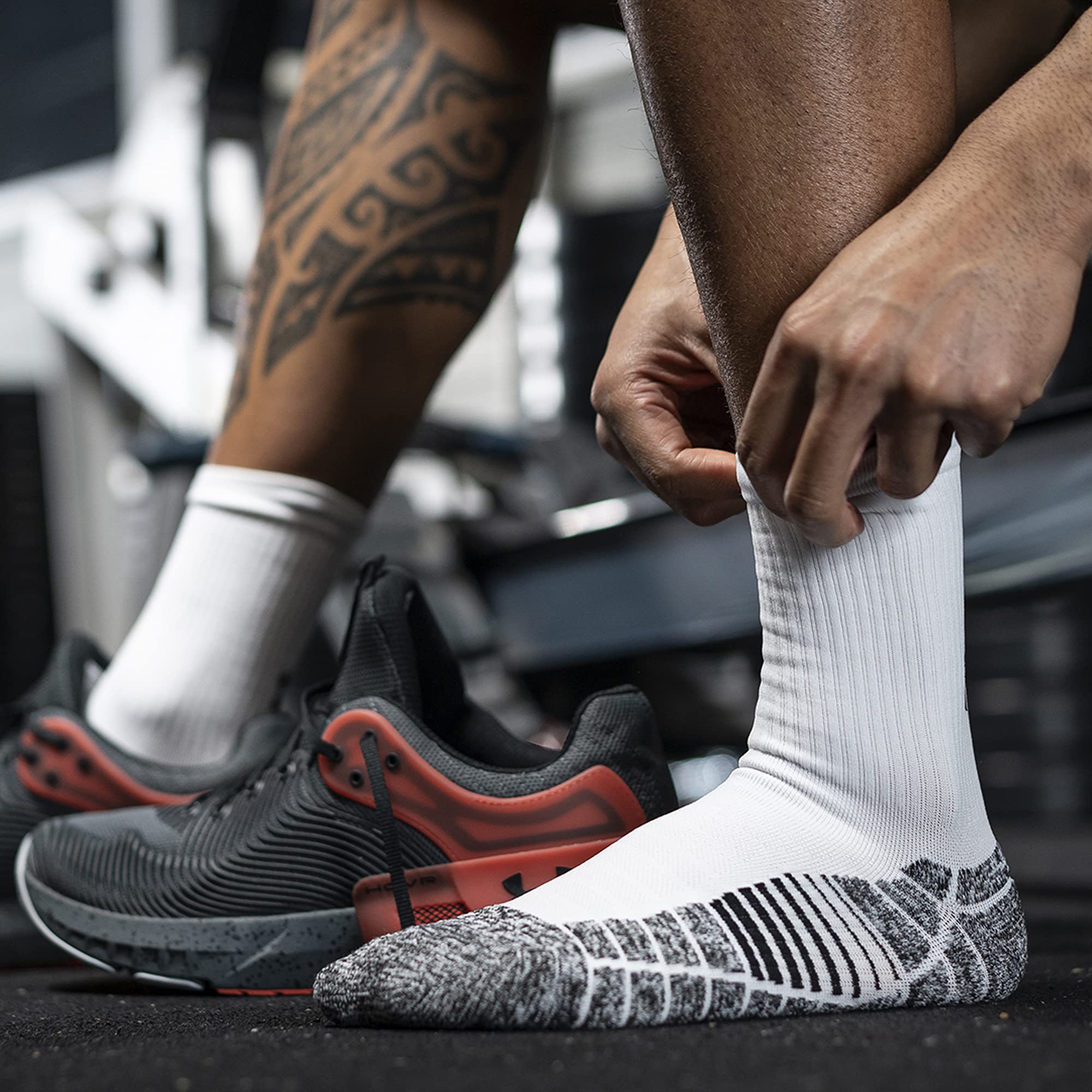 Under Armour Adult Elevated+ Performance Crew Socks, 3-Pairs, White/Halo Gray Assorted, Large