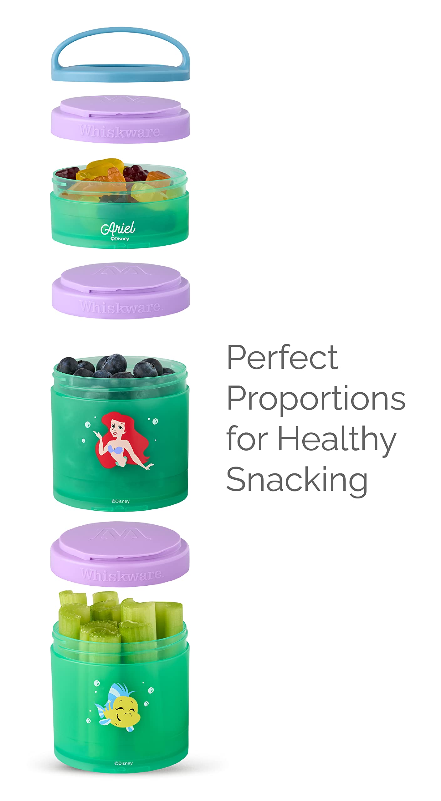 Whiskware Disney Princess Stackable Snack Containers for Kids and Toddlers, 3 Stackable Snack Cups for School and Travel, Rapunzel and Pascal