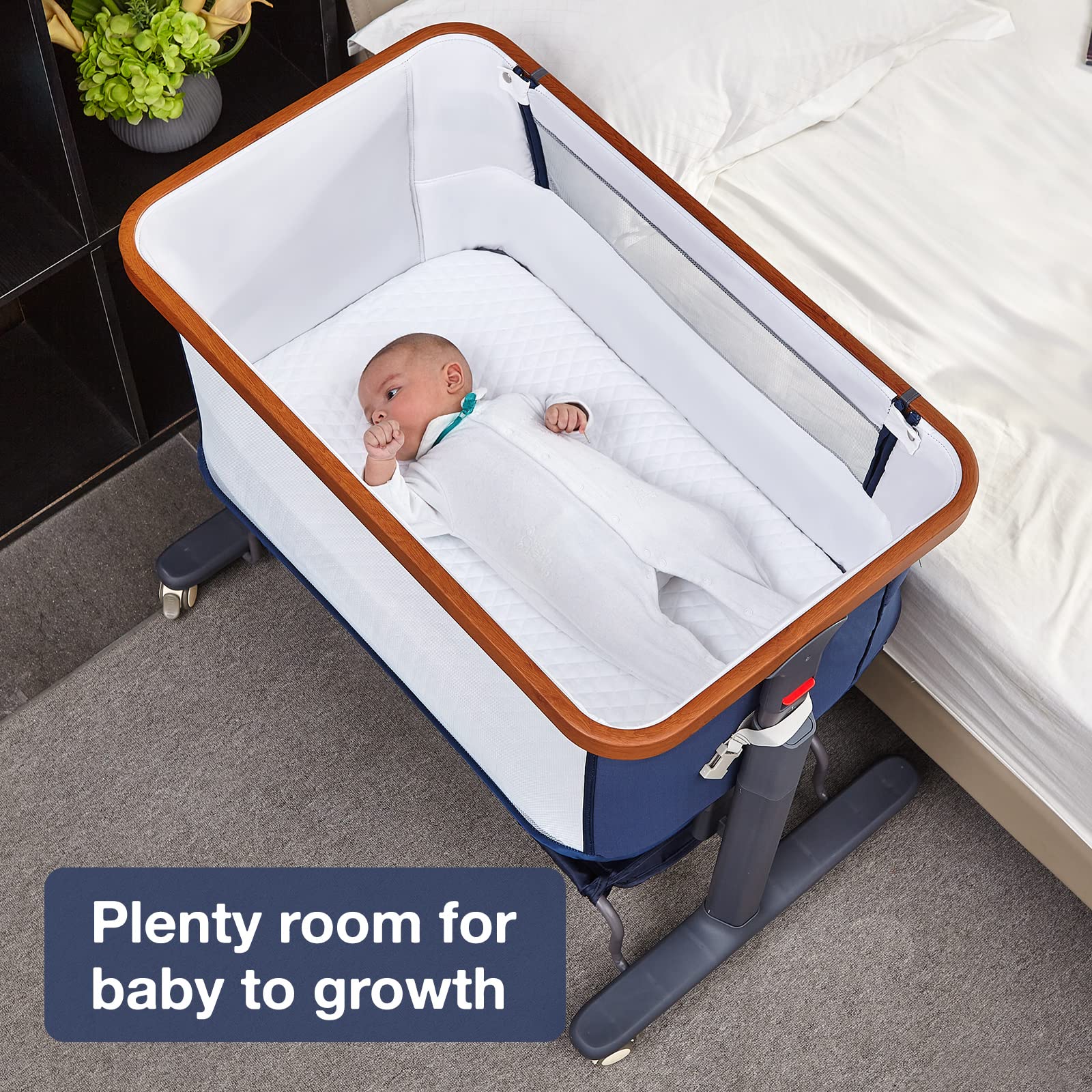 RONBEI Bedside Bassinet for Baby, Baby Bassinets Bedside Sleeper/Built in Wheels Infant Newborn Baby Cribs