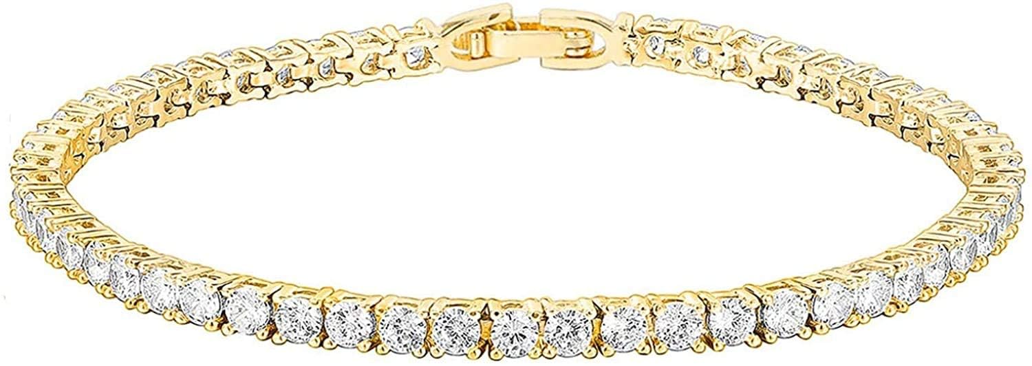 VINSON 5.5Cttw Round Cut Moissanite Diamond with 14K Plated Silver Tennis Bracelets for Women (14K Yellow Gold Plated, 8)