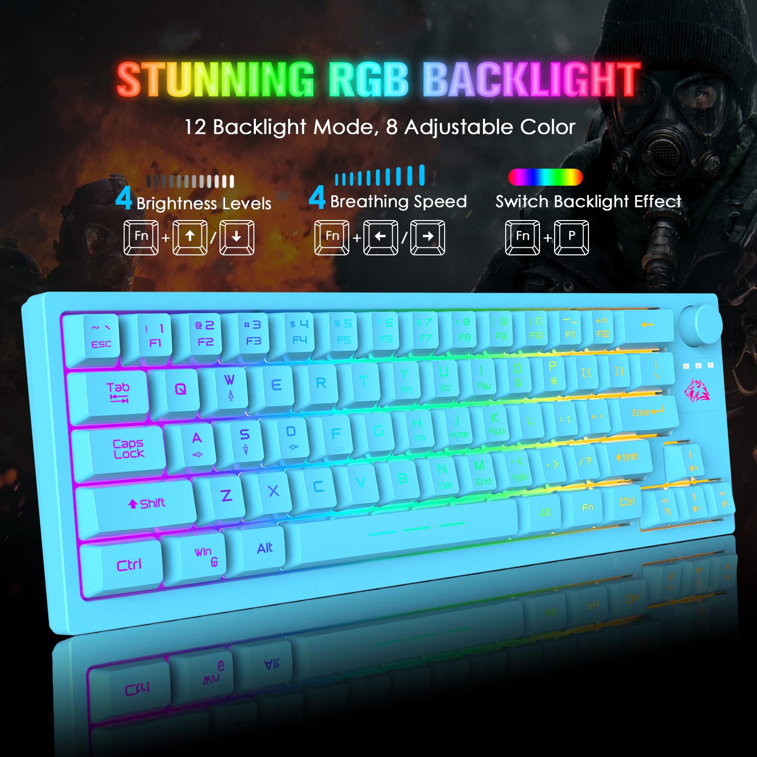 ZIYOU LANG T50 Wireless Gaming Keyboard and Mouse Combo Mini Portable with Cool RGB Backlit Ergonomic 64Key TKL Rechargeable 4000mAh Battery Anti-ghosting Media Knob for PC Mac Gamer(Black)