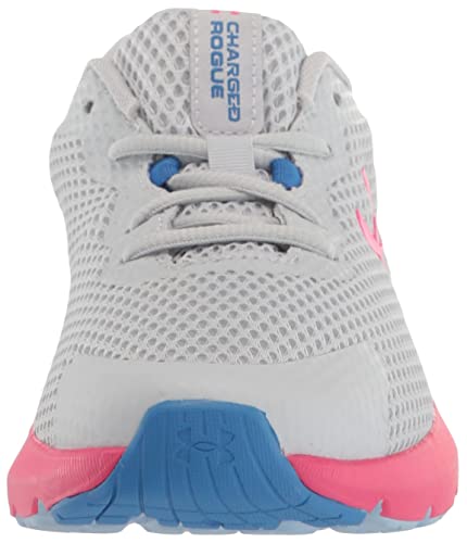 Under Armour Girls Charged Rogue 3 Running Shoe, Halo Gray (101)/Electro Pink, 4 Big Kid