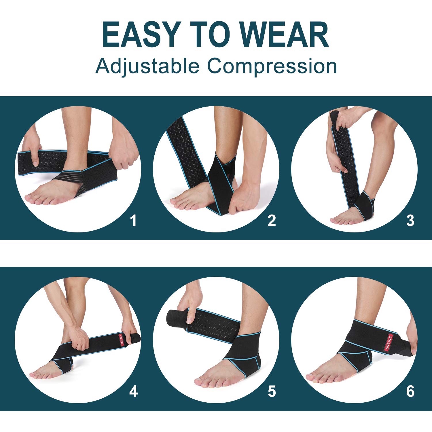 SNEINO Ankle Support Brace for Women & Men - 2 Pack Breathable Comfortable Adjustable Ankle Stabilizer for Basketball, Running, Sprains, Tendonitis, Swelling, Injury Recovery, Blue