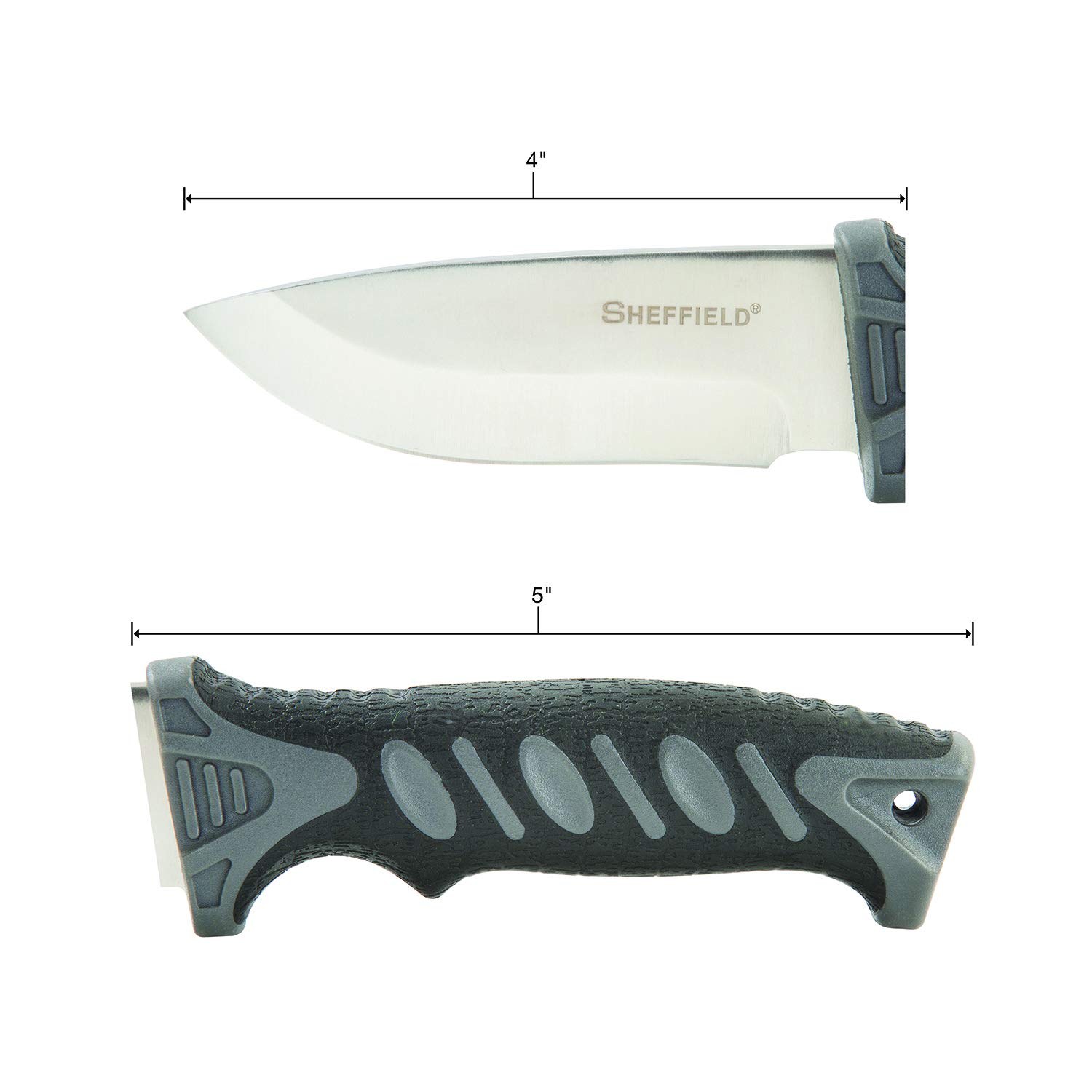 Sheffield 12186 Sitka 4 Inch Drop Point Fixed Blade Hunting Knife with Sheath, Full Tang Blade, Pocket Knife for Skinning, Self Defense, and More