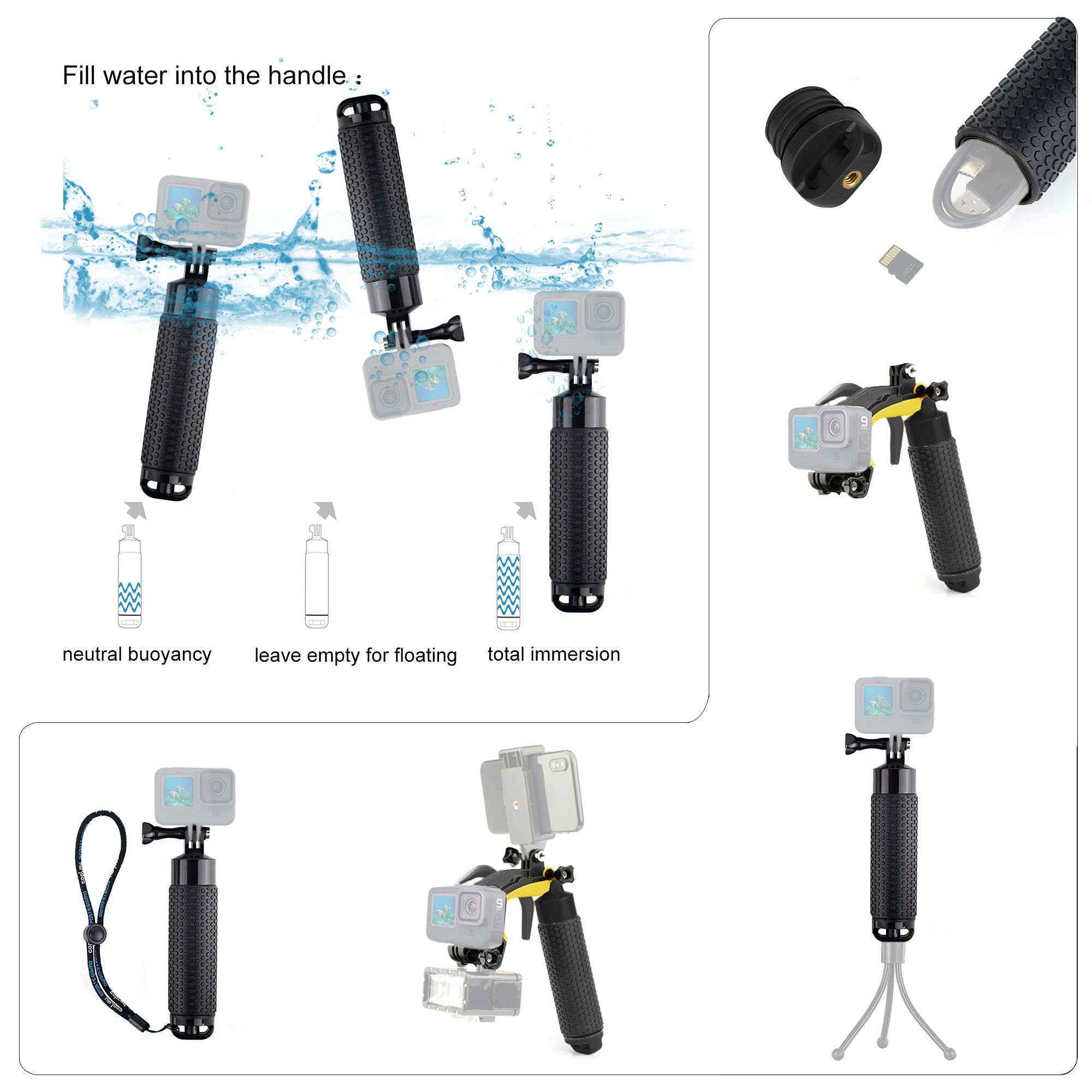 YALLSAME Waterproof Dome Port for GoPro Hero 9 10 11 12 with Floating Hand Grip/Trigger/Front View, Underwater Diving Snorkeling Protective Dome Housing Case Accessories Kit for GoPro11 10 9 Black