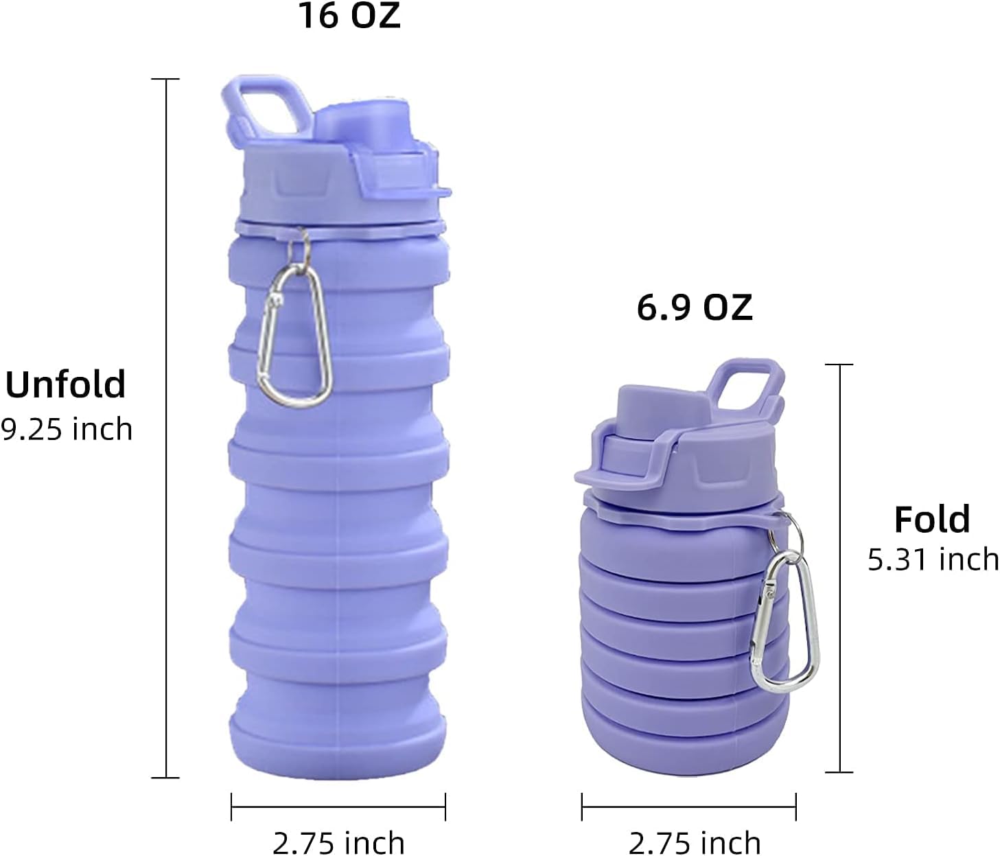 RUEIURI Collapsible Water Bottle, Foldable Cup,500Ml Collapsible Sport Water Bottle Bpa Reusable Travel Water Bottles For Hiking Biking Running Outdoor Gym (Gray(B)+Purple(B))