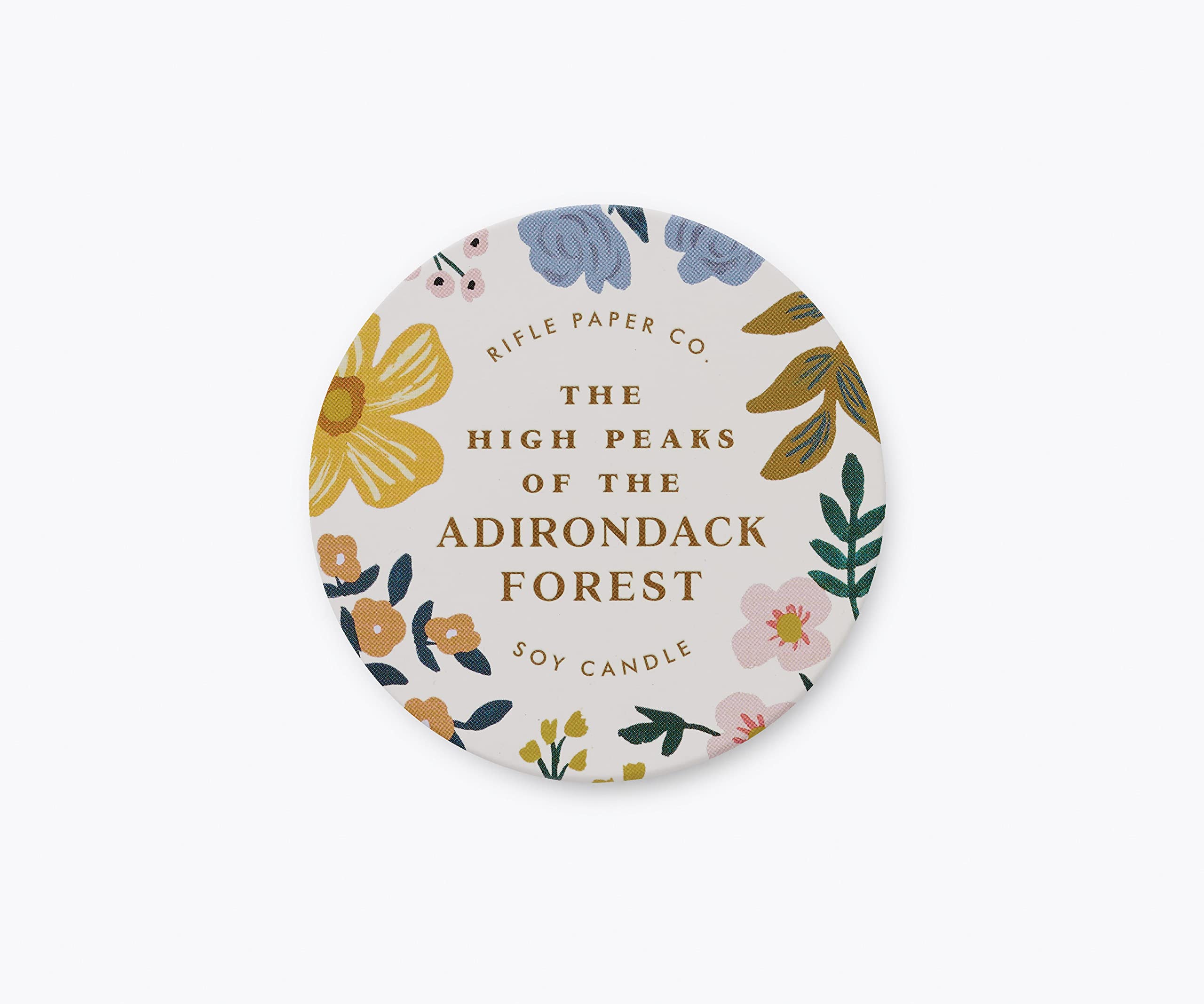 RIFLE PAPER CO. 3 Oz Tin Candle | Festive Occasions and Gatherings with Decorative Box and Festive Labels On Soy Candle Base and 40+ Hour Burn Time, The High Peaks of The Adirondack Forest