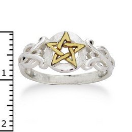 Sterling Silver Pentacle Golden Pentagram Band Ring Size 3(Sizes 3,4,5,6,7,8,9,10,11,12,13,14,15)