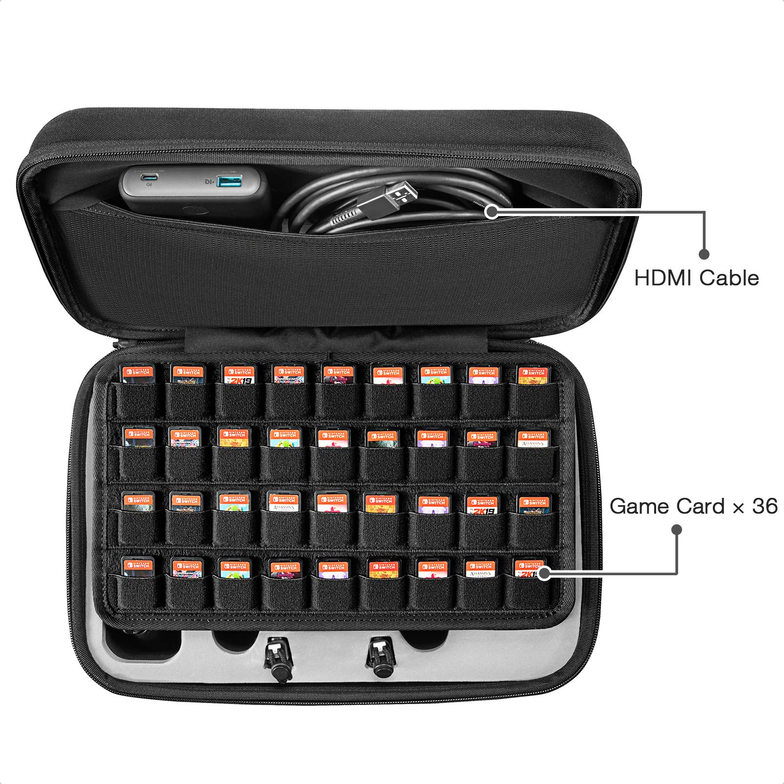 tomtoc Storage Case for Nintendo Switch OLED Model, Carrying Case Fit Pro Controller and 36 Games, Hard Shell Protective Case Fit Complete Set of Accessories for Travel and Party, Black
