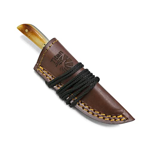 Titan International Knives Carbon Steel Skinning Knife TC-30 | Utility Neck Knife EDC | Leather Sheath with Neck String