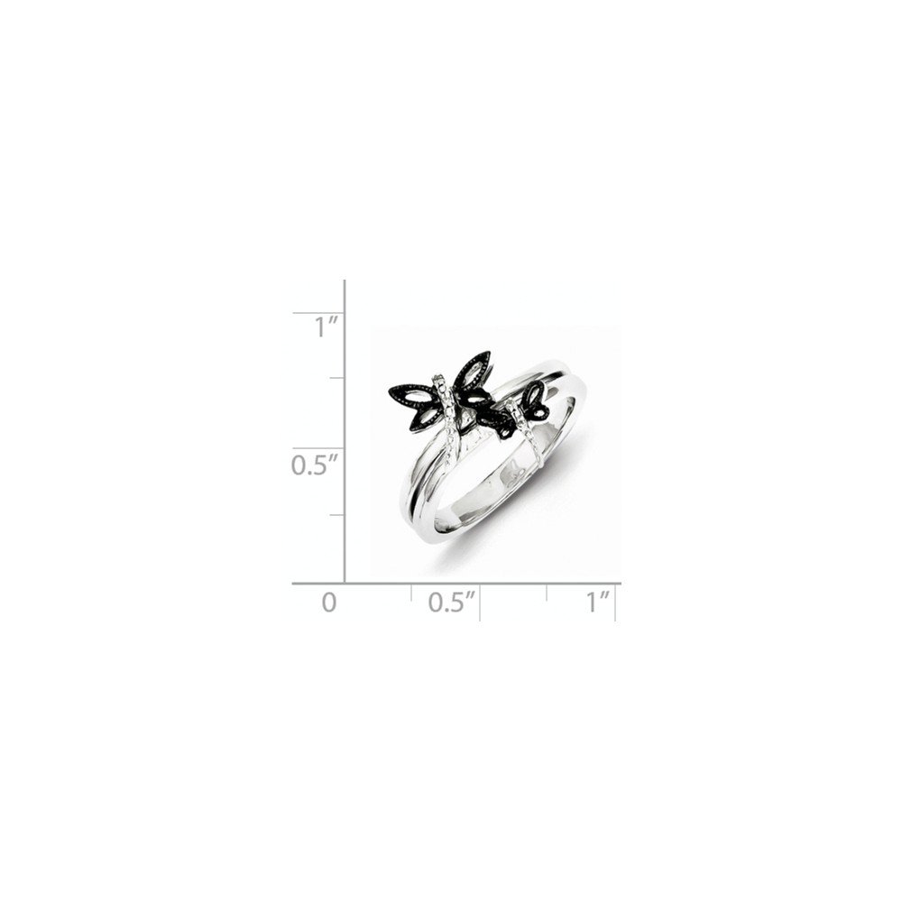 Sterling Silver Diamond Black Rhodium-plated Dragonfly Ring