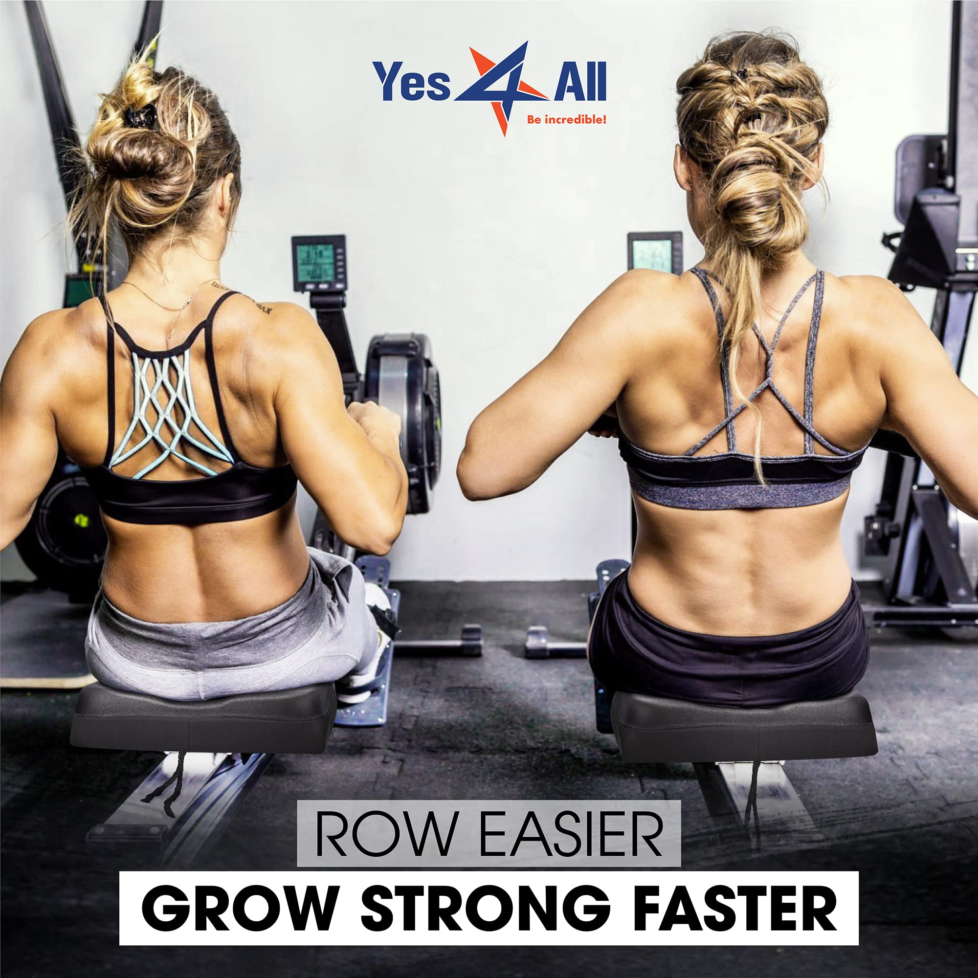 Yes4All Rowing Machine Seat Cushion Good with Non-Slip, Silicon Cooling Gel Seat Cover, Groove Design, Custom Fit Comfort, Black