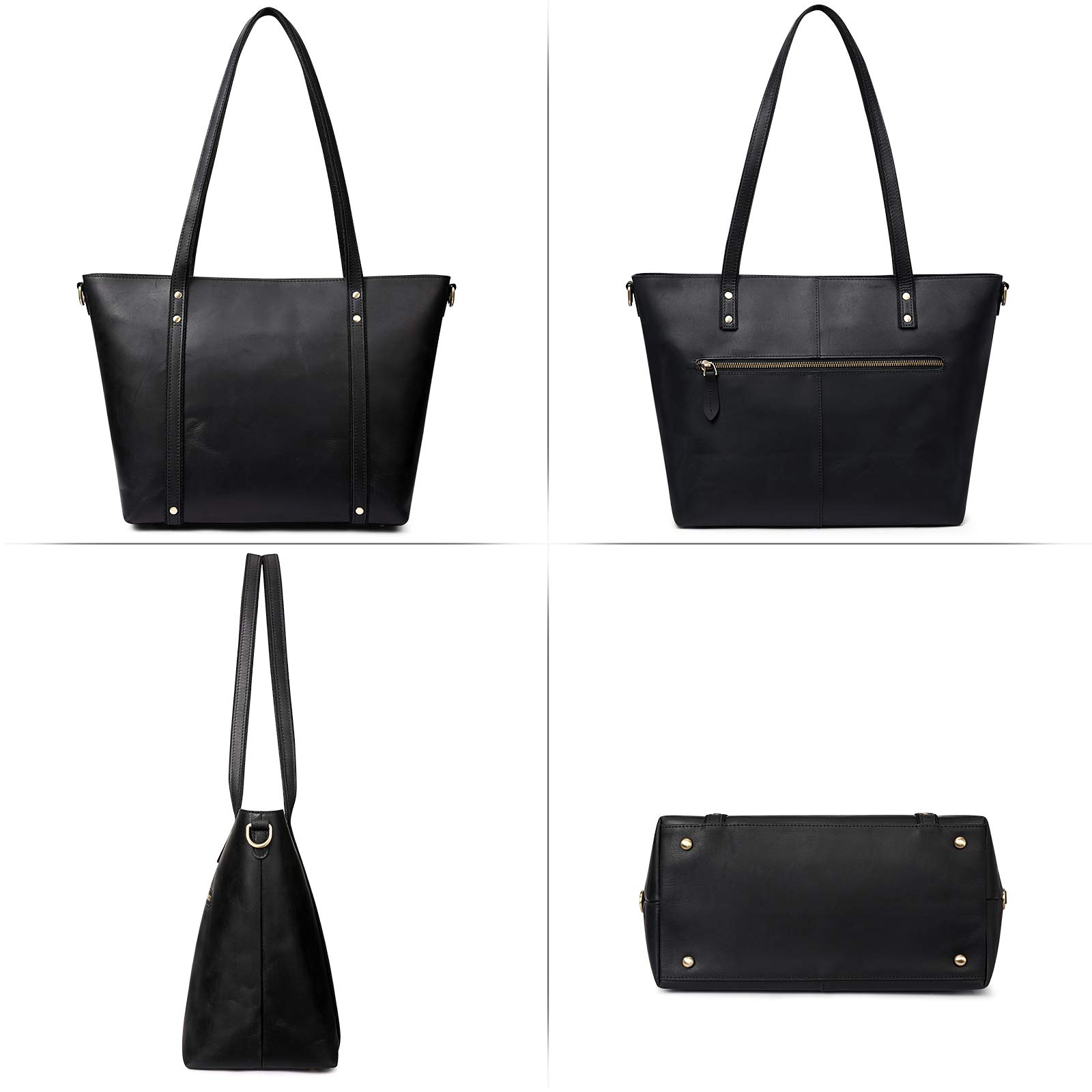 S-ZONE Genuine Leather Tote Bag for Women Vintage Shoulder Handbag Purse with Crossbody Strap Medium