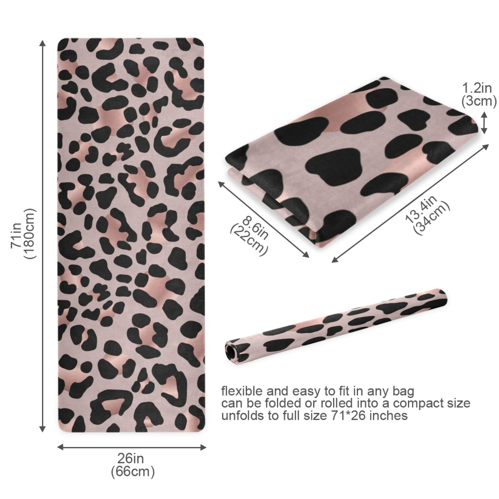 senya Rose Gold Leopard Yoga Mat Cover, Non Slip Exercise Mat High Performance Grip, Coming with Carry Bag(0rh3f)
