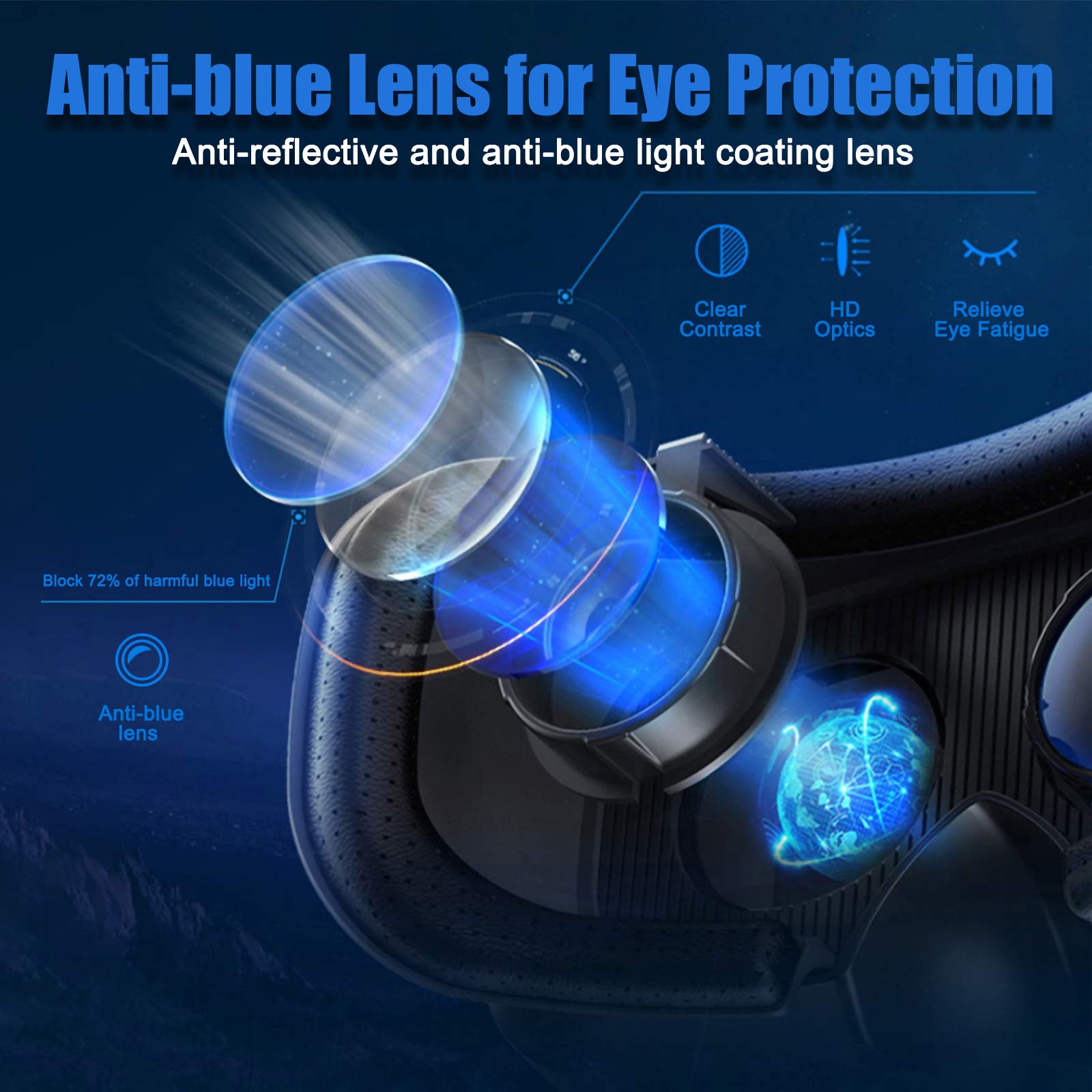 VR Headset with Controller Adjustable 3D VR Glasses Virtual Reality Headset HD Blu-ray Eye Protected Support 5~7 Inch for Phone/Android