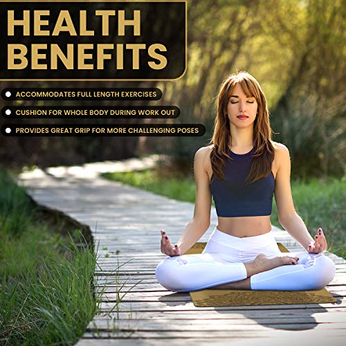 Yoga World Cork Mandala Yoga Mat - Non-Slip Surface & Anti-Skid TPE Underside - Strong Grip on Wet & Dry Surfaces - Soft Floor Cushion for Exercises - 183 x 61 x 0.4cm (Black)