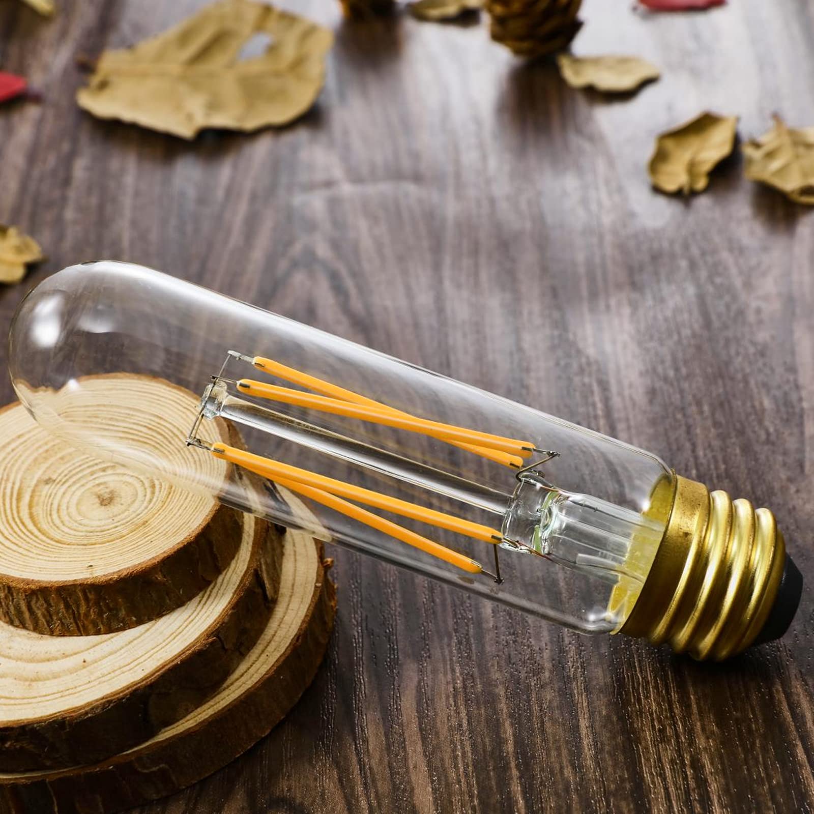 T10 LED Light Bulbs,Warm White 2700K,Tubular Vintage LED Edison Bulbs 100 Watt Equivalent,Dimmable,AC120V,1000LM,E26 Tube Antique LED Filament Bulbs for Rustic Pendant,6Pack.