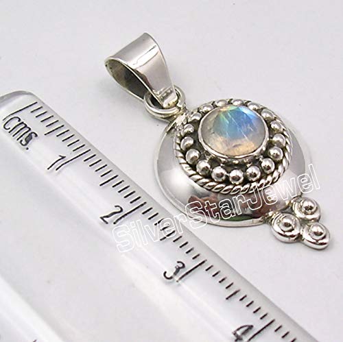 SilverStarJewel 925 Solid Silver Rainbow Moonstone Necklace Pendant 1.4" New Jewelry