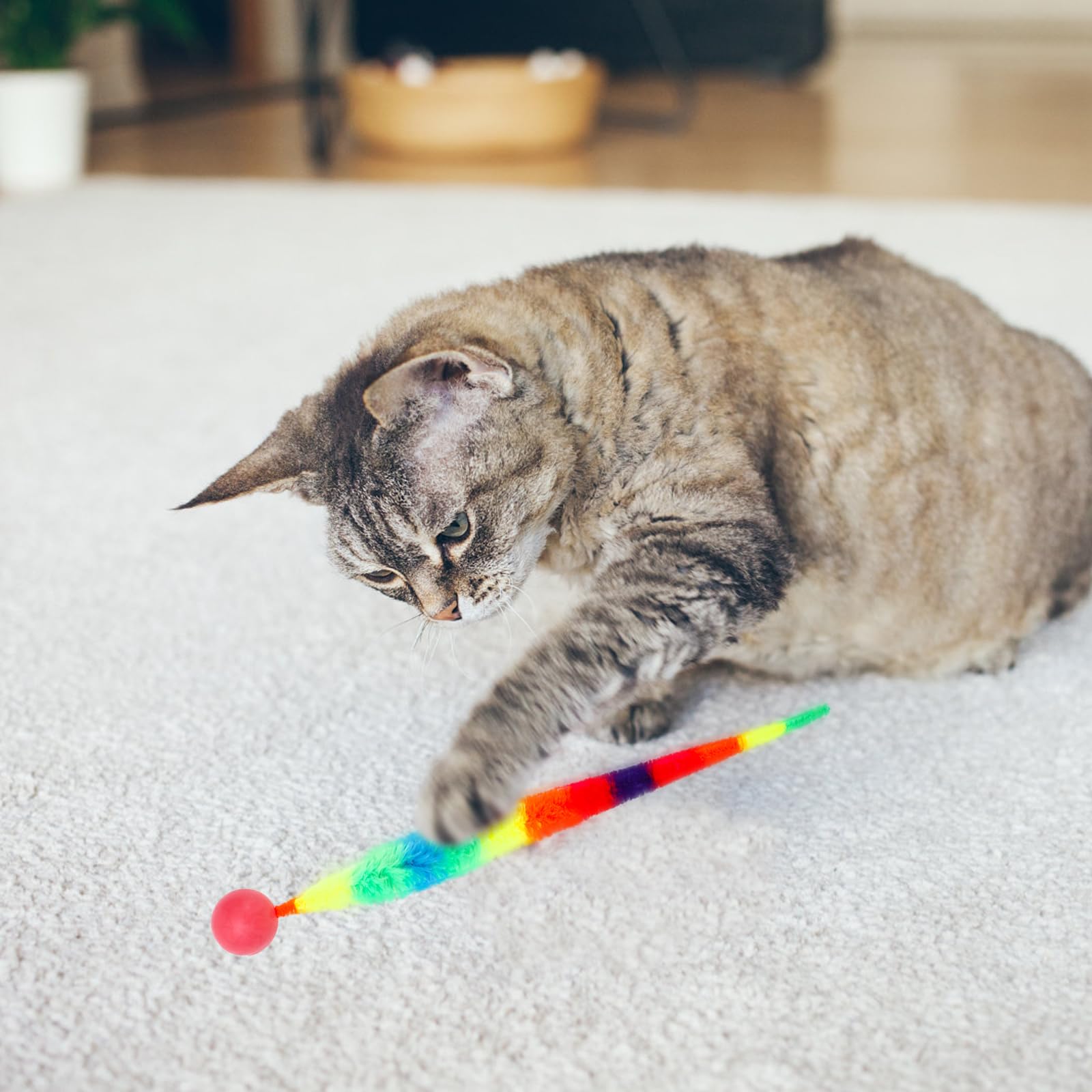 SUBANG 6 Pieces Bouncy Ball with Tail Cat Toys Magic Worm Toys Cat Toy Worm Bouncy Balls for Cats